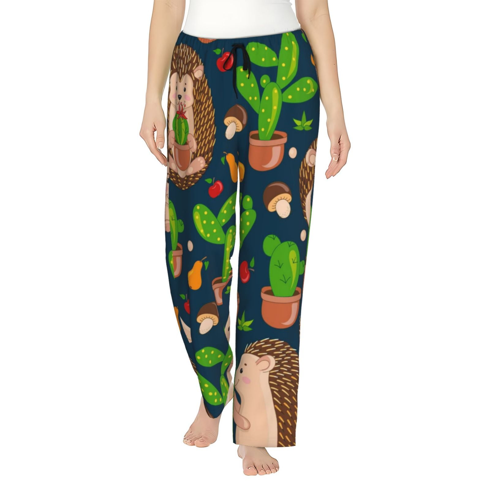 Sigee Cute Hedgehogs Cactus Blue Print Women's Soft Pajama Pants ...