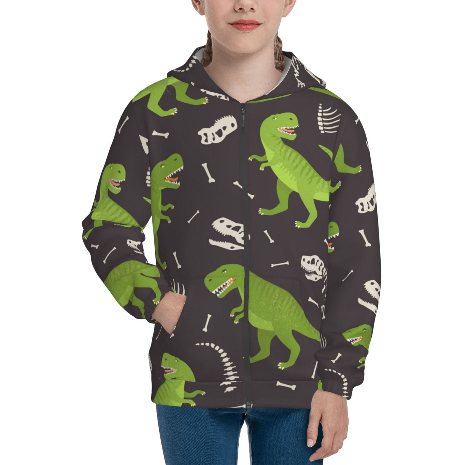 Sigee Dinosaur Skeleton for Teenage Zip Up Hoodies Long Sleeve ...