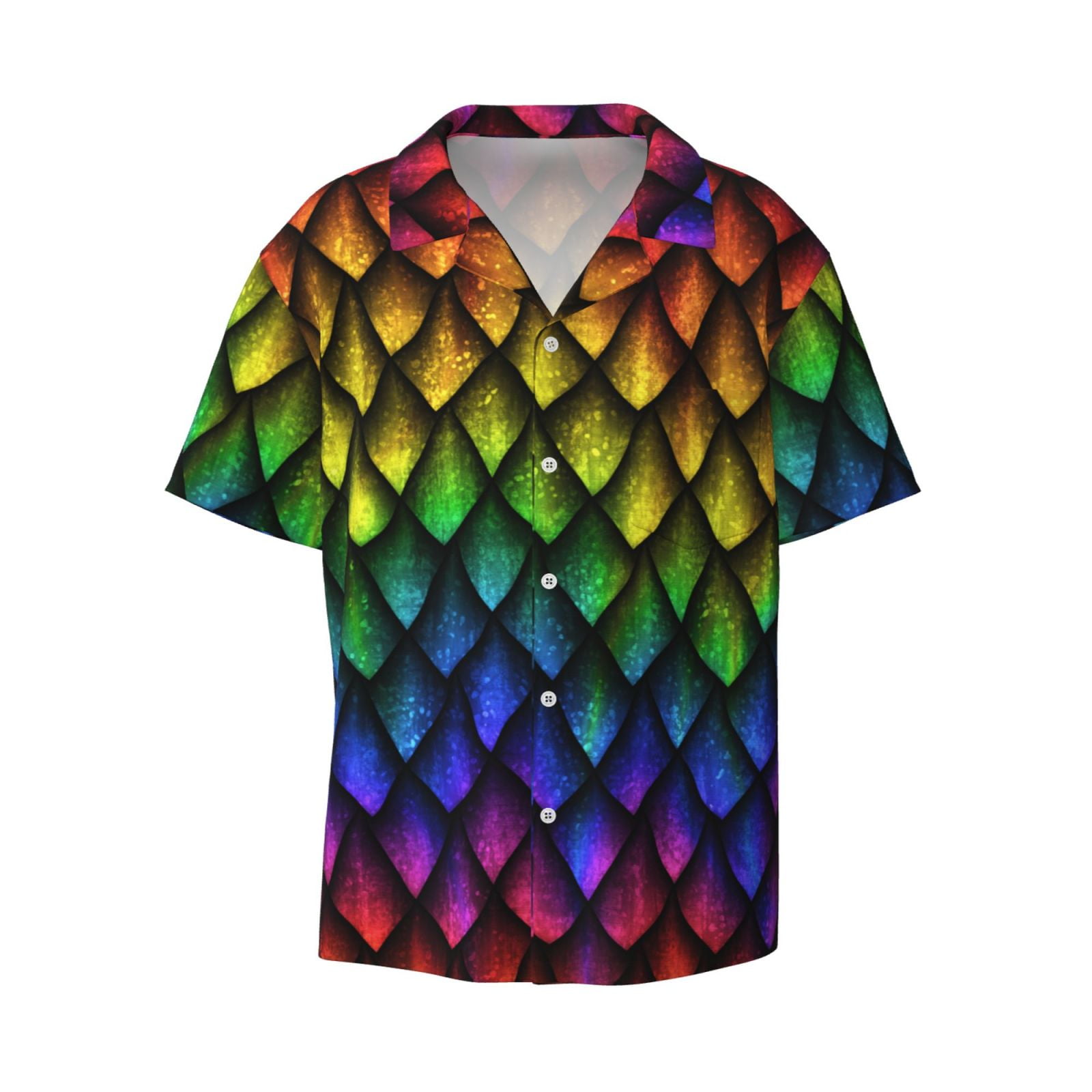 Sigee Dragon Scales Print Men's Shirts Casual Button Down Short Sleeve ...