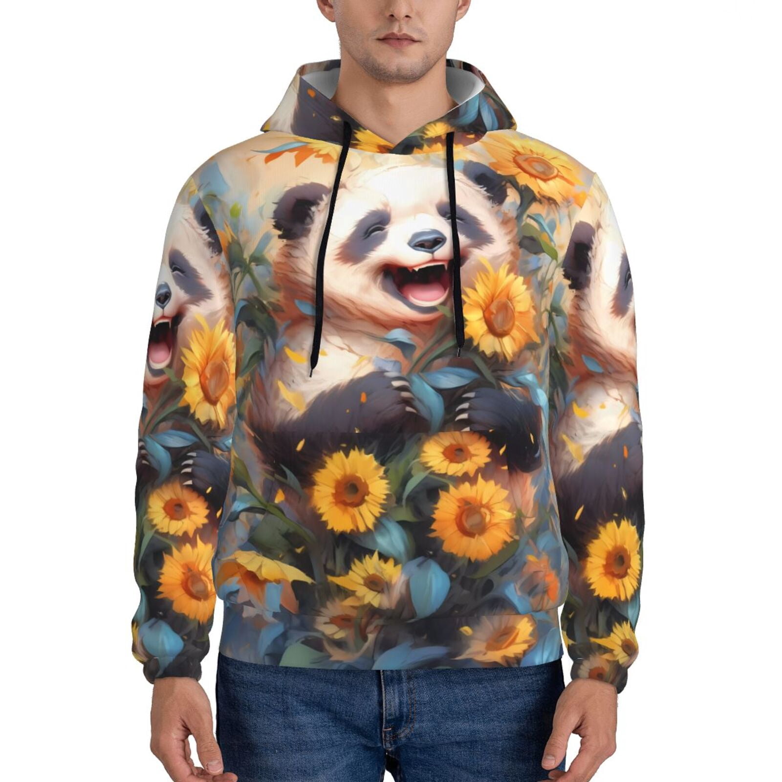 Sigee Elegant Cute Panda Sunflower for Men's Pullover Hoodie ...