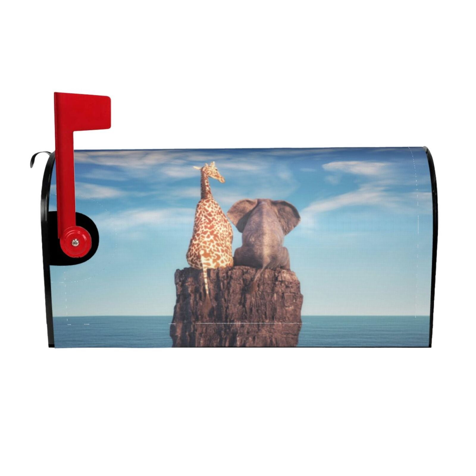 Sigee Elephant And A Giraffe Sitting On A Rock Admiring The Ocean for ...