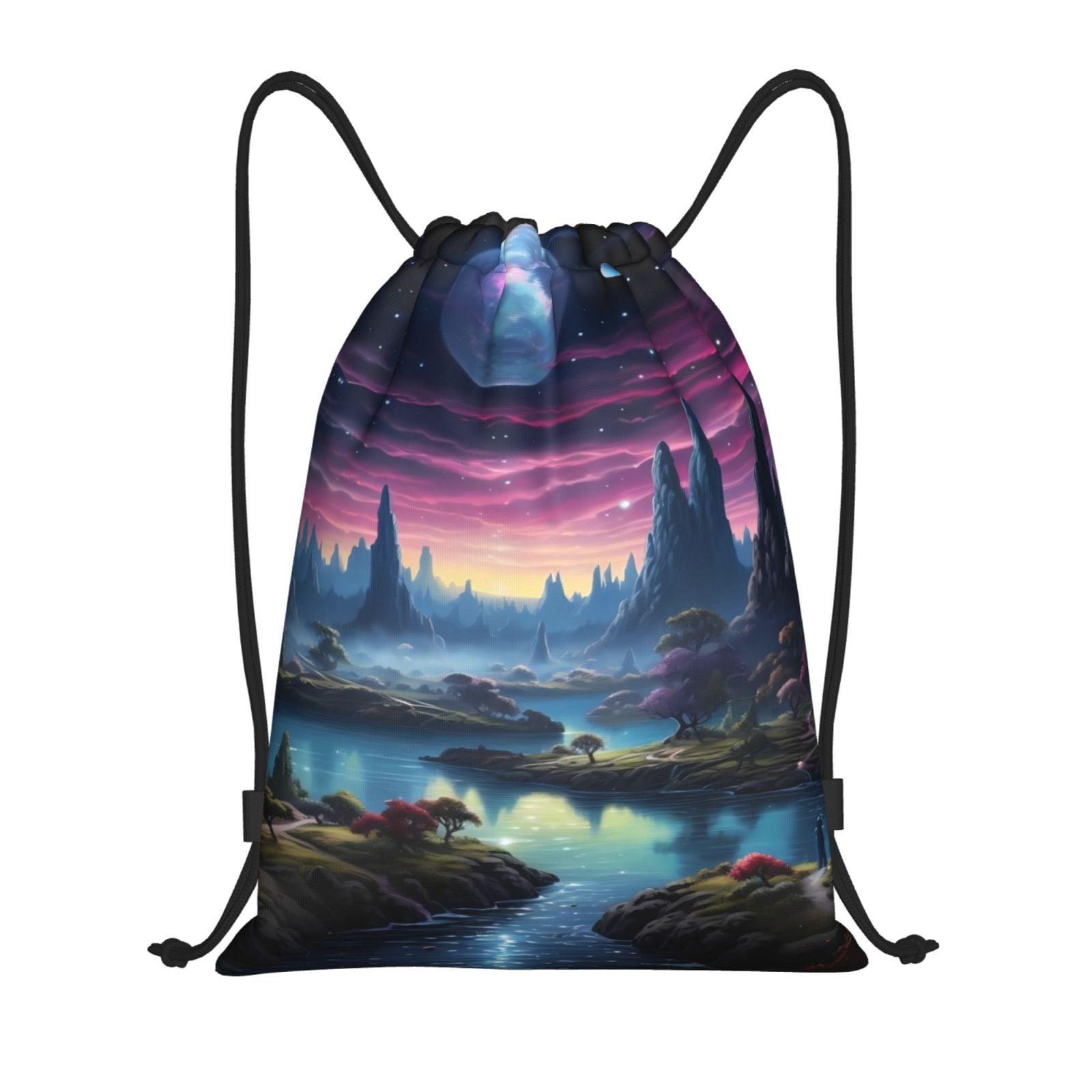 Sigee Fantasy Landscape Starry Night for Drawstring Bag String Backpack ...