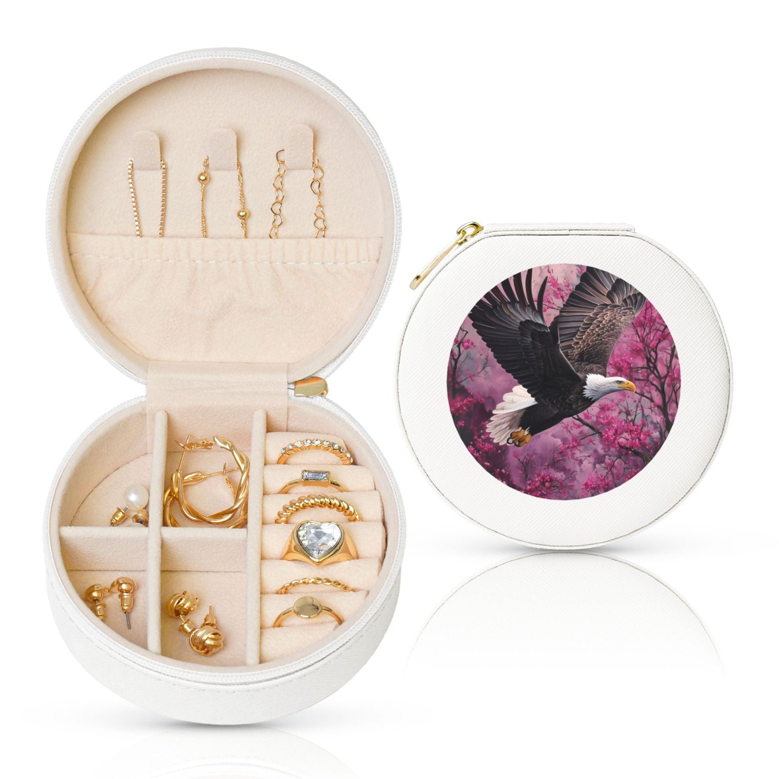 Sigee Flower Bald Eagle for Jewelry Organizer Round Box Travel Jewelry ...
