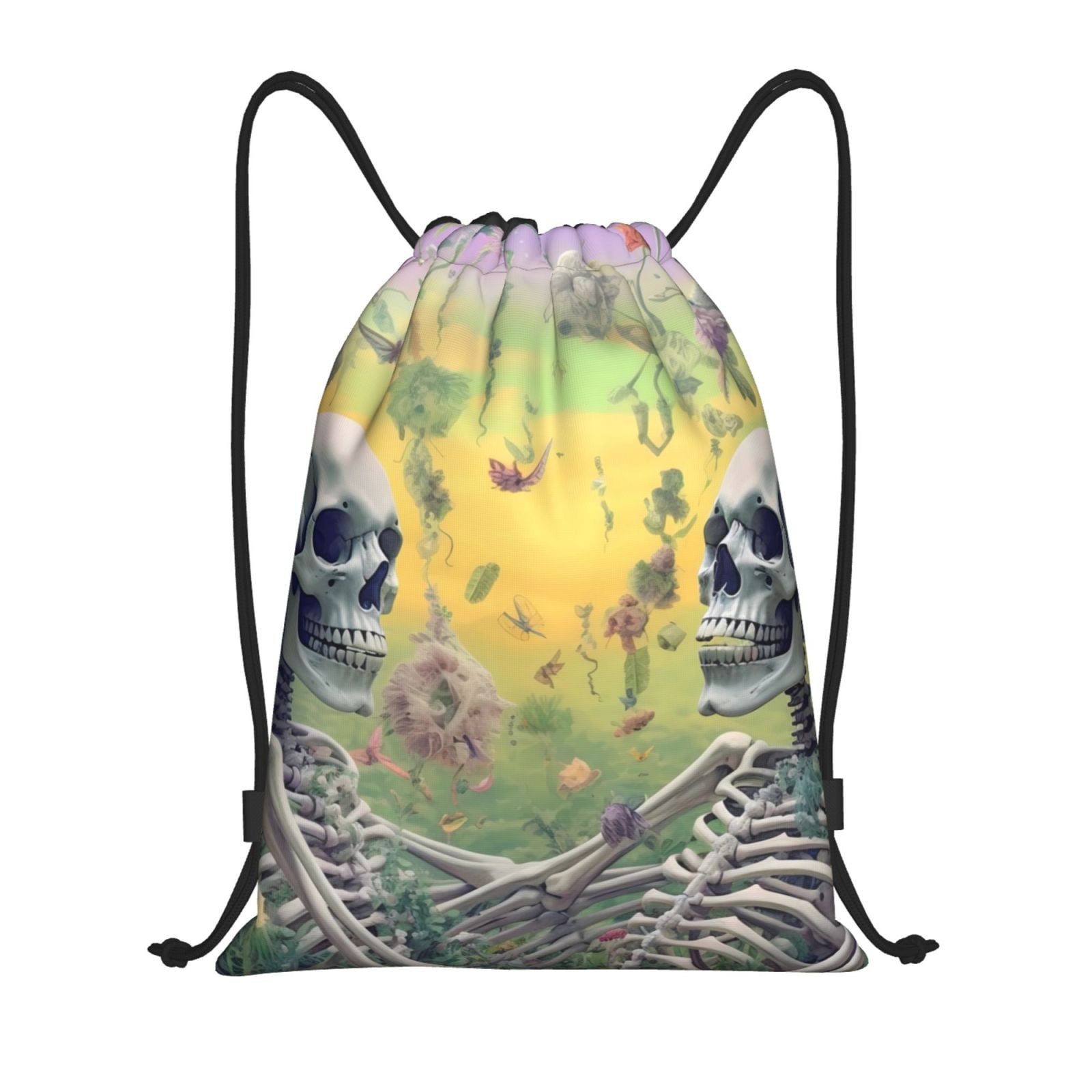 Sigee Flower Butterfly Skull Couple for Drawstring Bag String Backpack ...