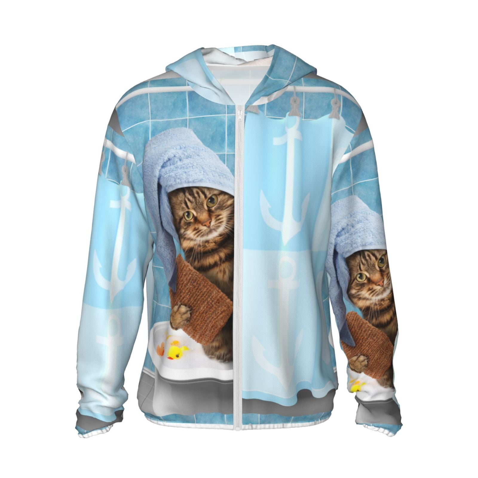Sigee Funny Cat Taking a Bath Print UPF50+ Men's Sun Protection Hoodie ...
