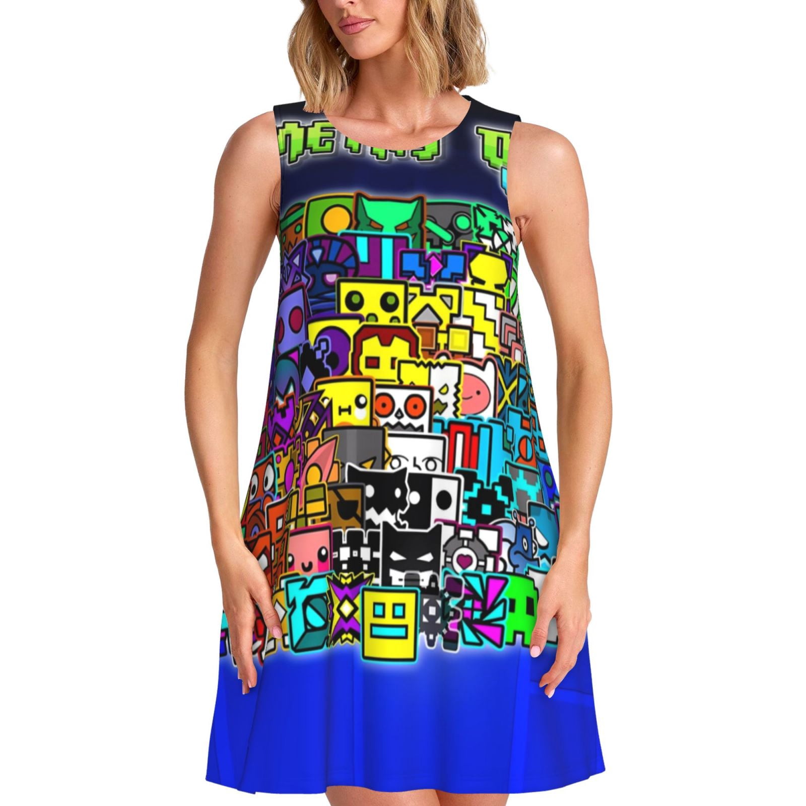 Sigee Geometry Dash (11) for Women's Sleeveless Dress Relaxed Fit Dress ...
