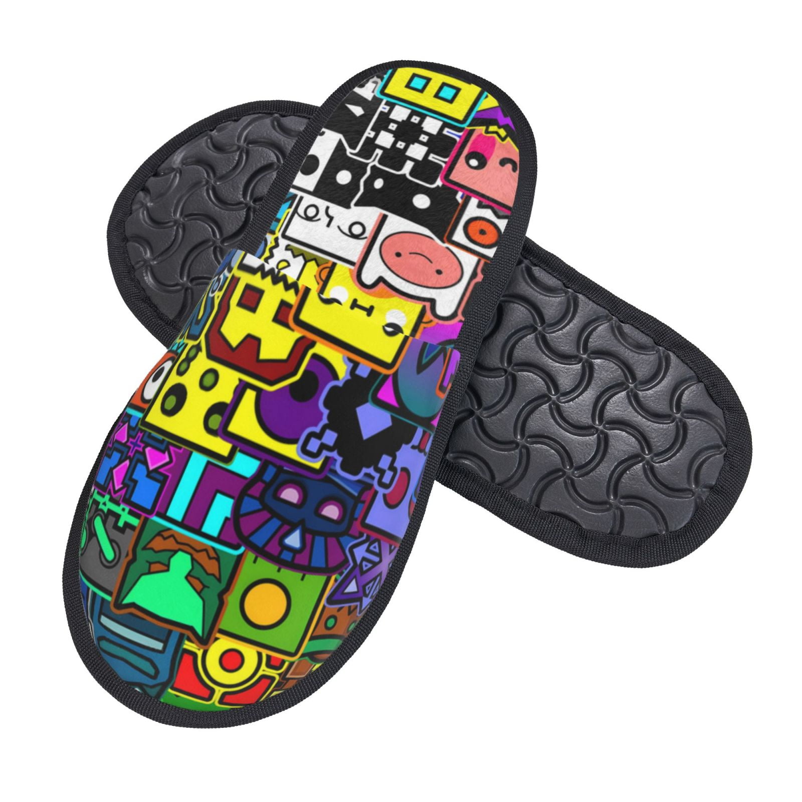 Sigee Geometry Dash (12) for Cozy Furry Slippers Super Soft Indoor and ...