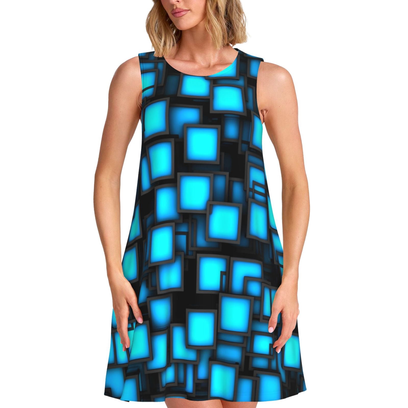 Sigee Geometry Dash (15) for Women's Sleeveless Dress Relaxed Fit Dress ...