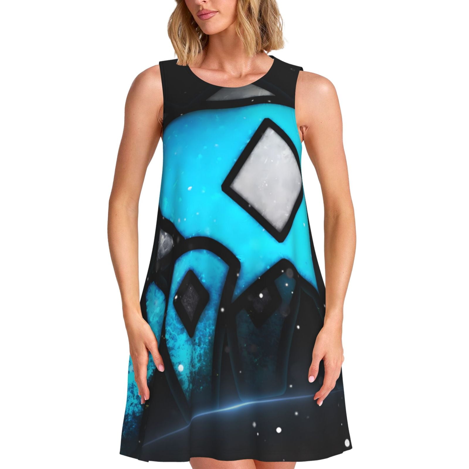 Sigee Geometry Dash (25) for Women's Sleeveless Dress Relaxed Fit Dress ...
