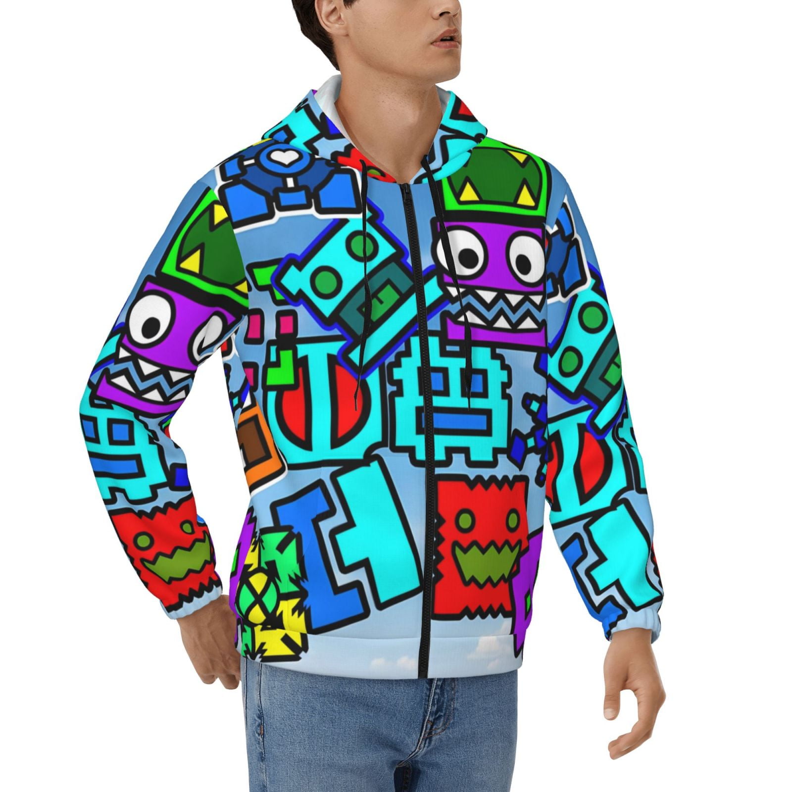 Sigee Geometry Dash (44) for Men's Zip-Up Hoodie Moisture Wicking and ...