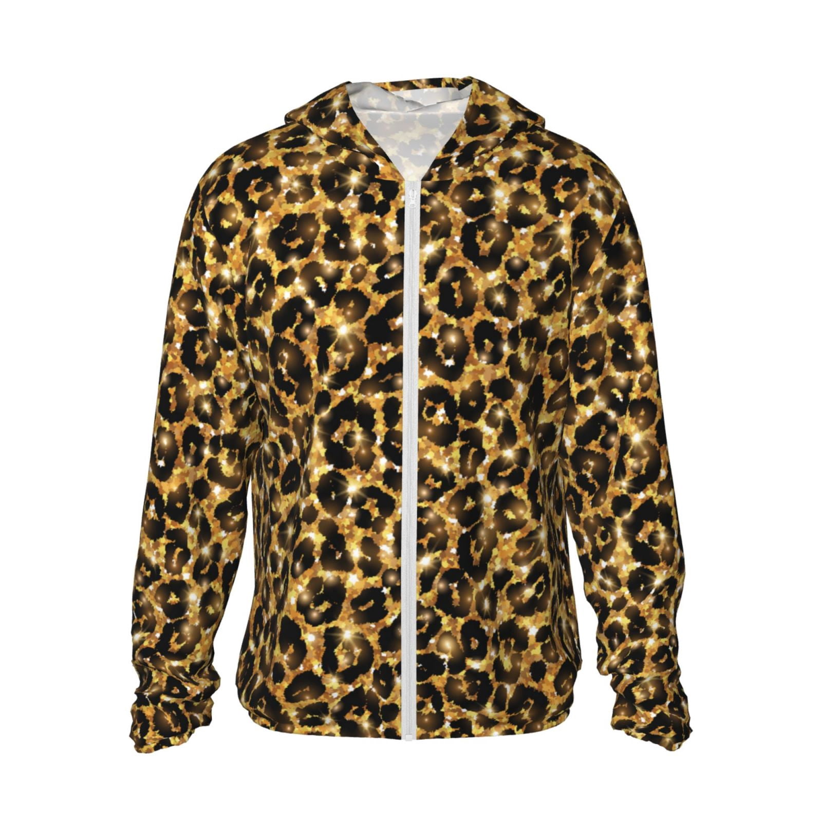 Sigee Gold Glitter Leopard Print UPF50+ Men's Sun Protection Hoodie ...