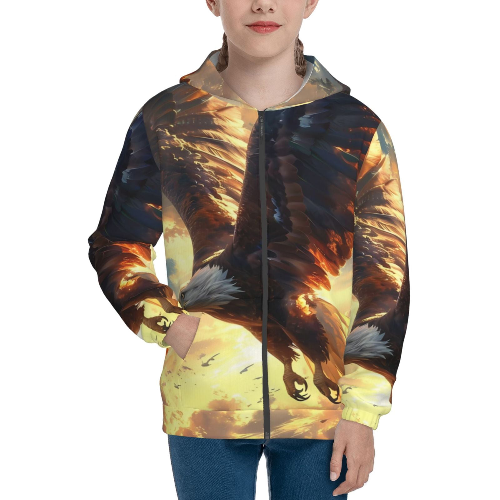 Sigee Golden Sky Bald Eagle for Teenage Zip Up Hoodies Long Sleeve ...