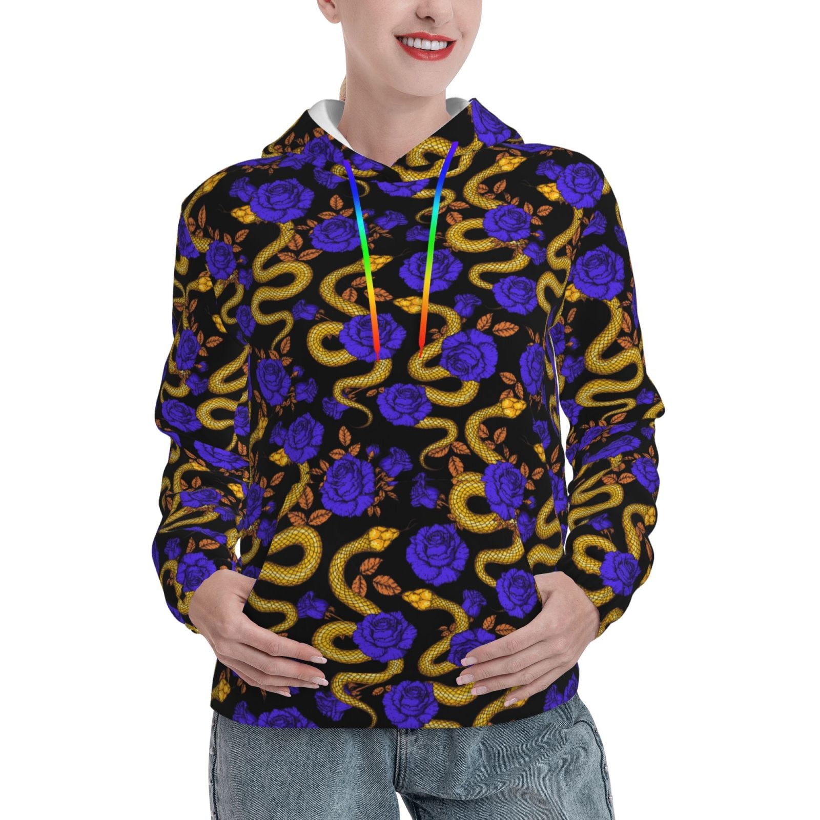 Sigee Golden Snake And Purple Rose for Women's Pullover Hoodie ...