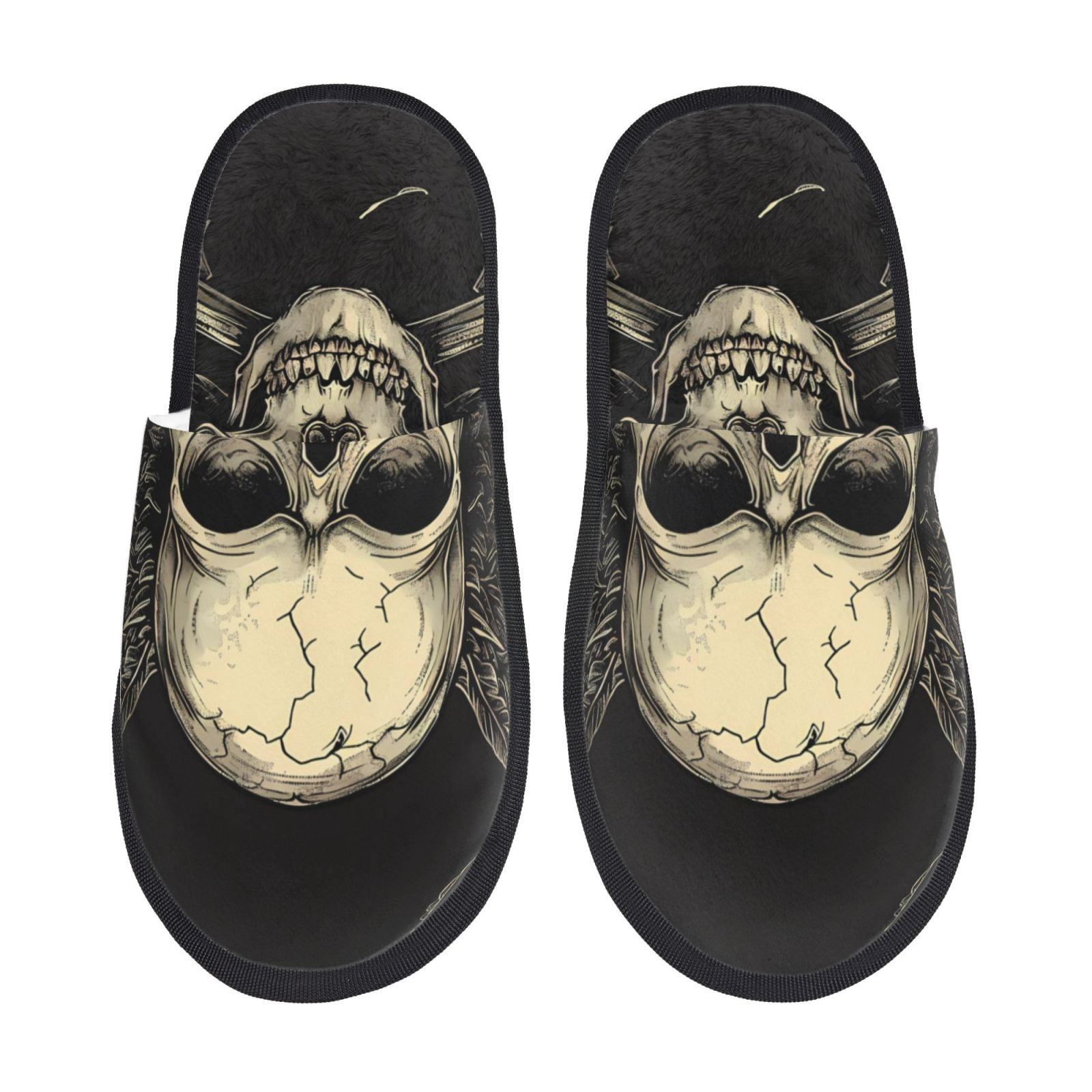 Sigee Gothic Winged Skull for Cozy Furry Slippers Super Soft Indoor and ...