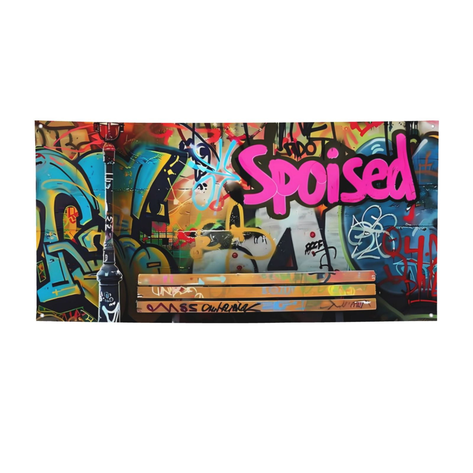 Sigee Graffiti Lamp Urban Scene for Large Happy Holiday Banner for ...