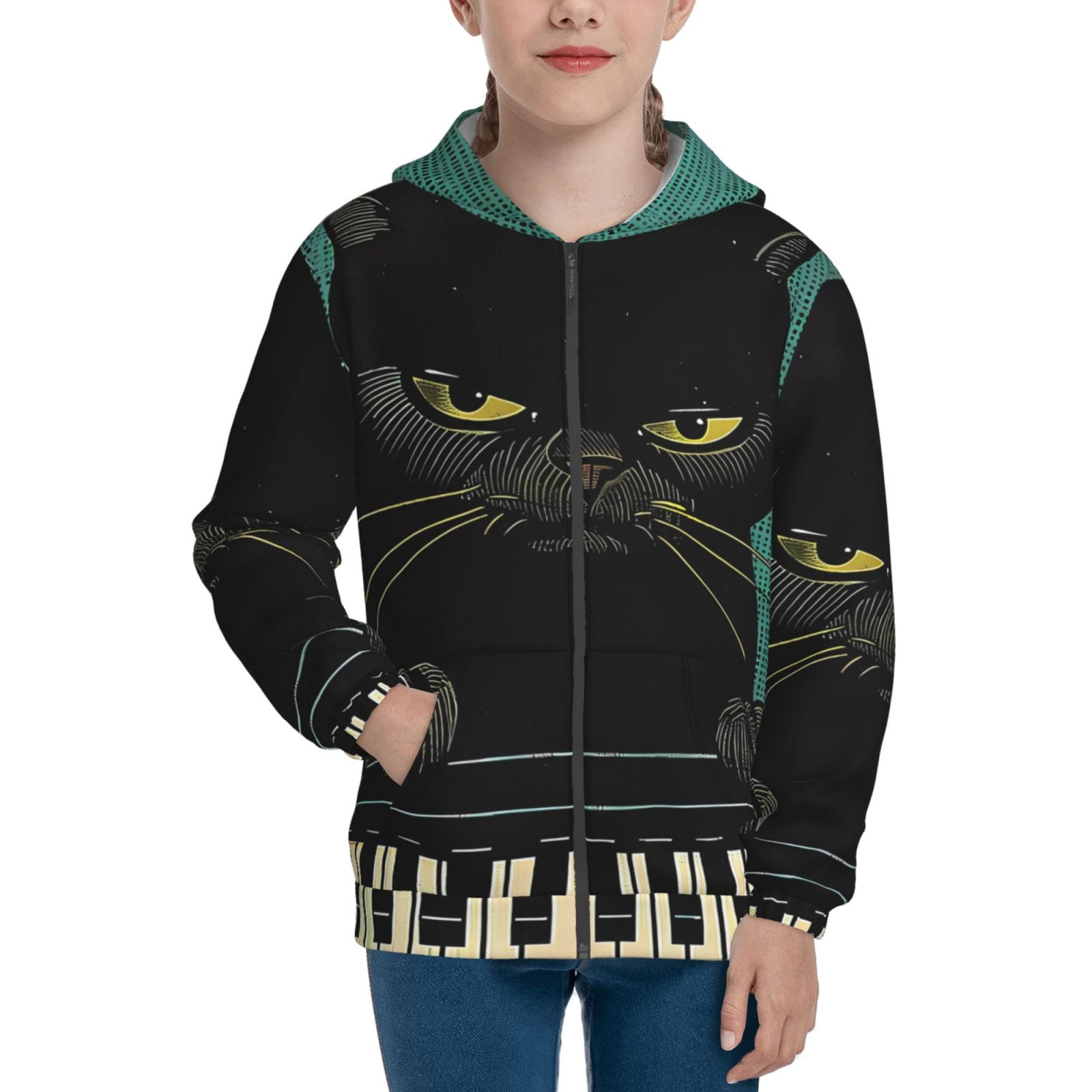 Sigee Grumpy Cat Pianist for Teenage Zip Up Hoodies Long Sleeve ...