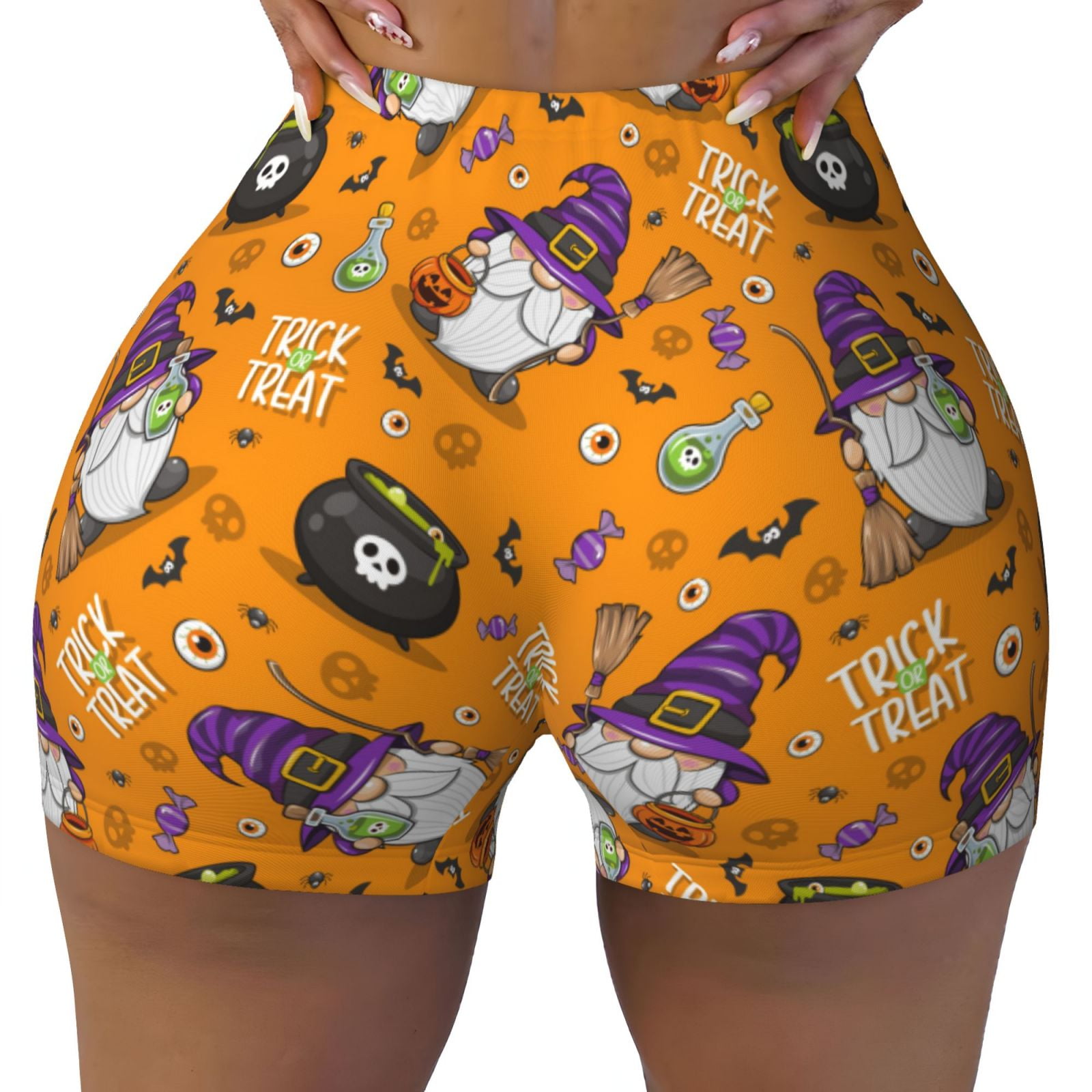Sigee Halloween Witches Gnome Print Women's High Waist Workout Shorts ...