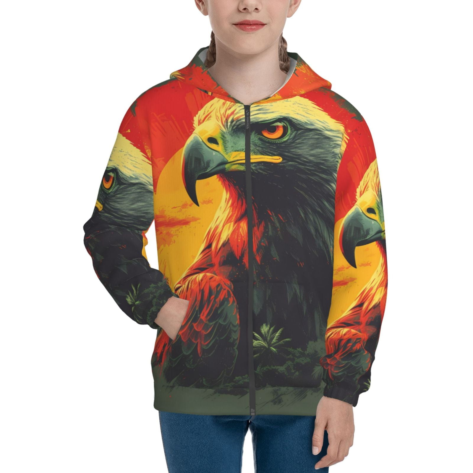 Sigee Hawaiian Style Bald Eagle for Teenage Zip Up Hoodies Long Sleeve ...