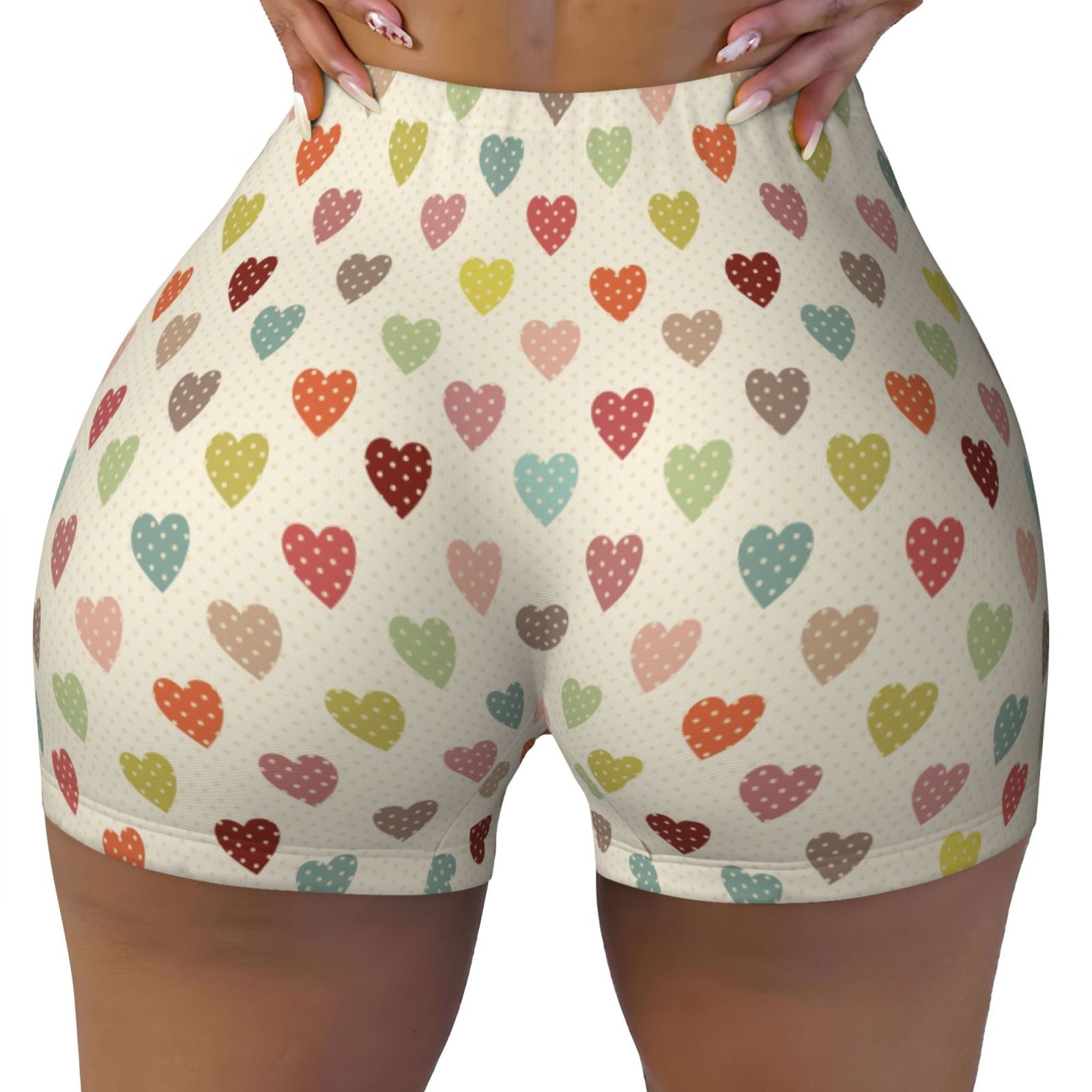Sigee Heart Polka Dot Print Women's High Waist Workout Shorts - Squat ...