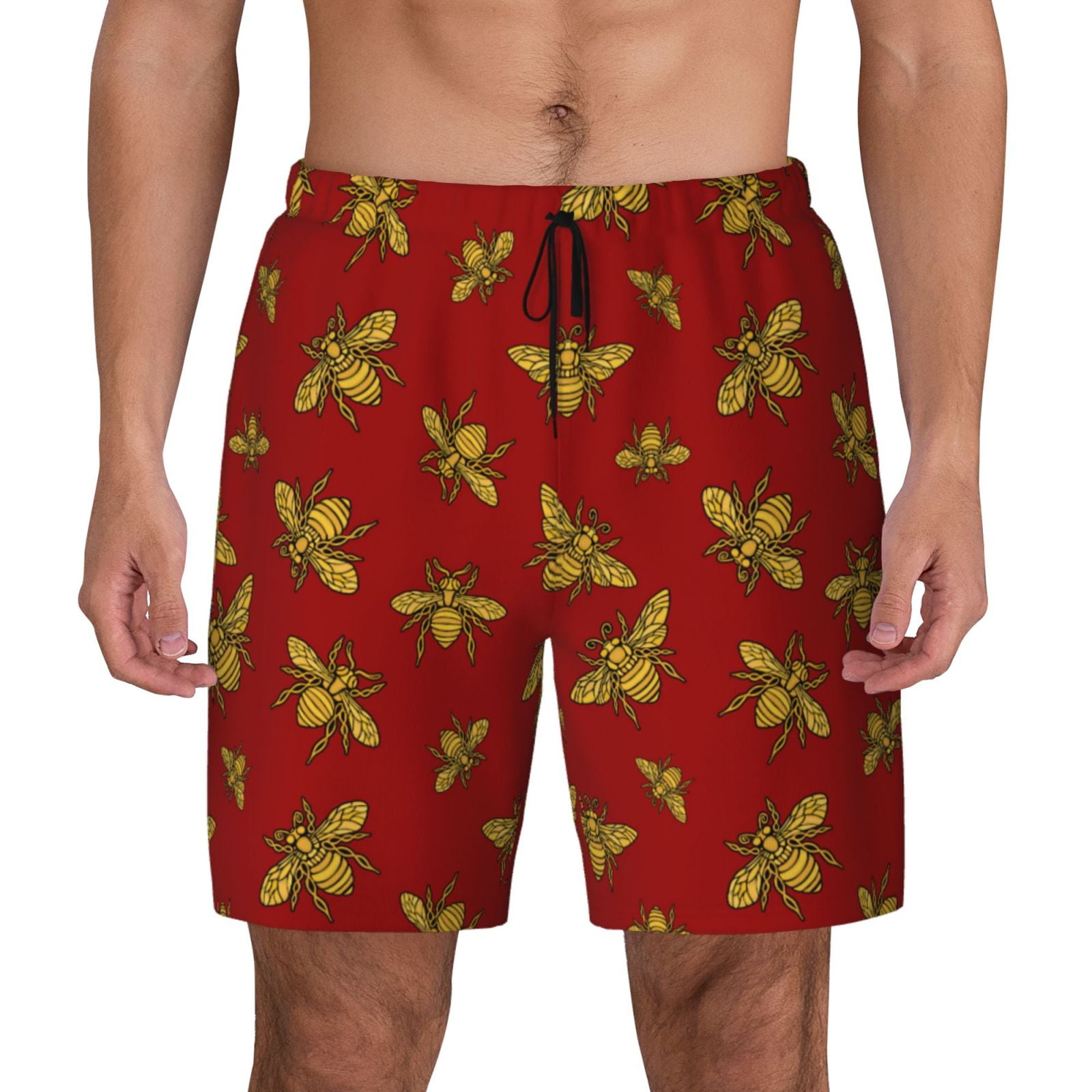 Sigee Hohey Bee Golden Print Mens Swim Trunks with Compression Liner ...
