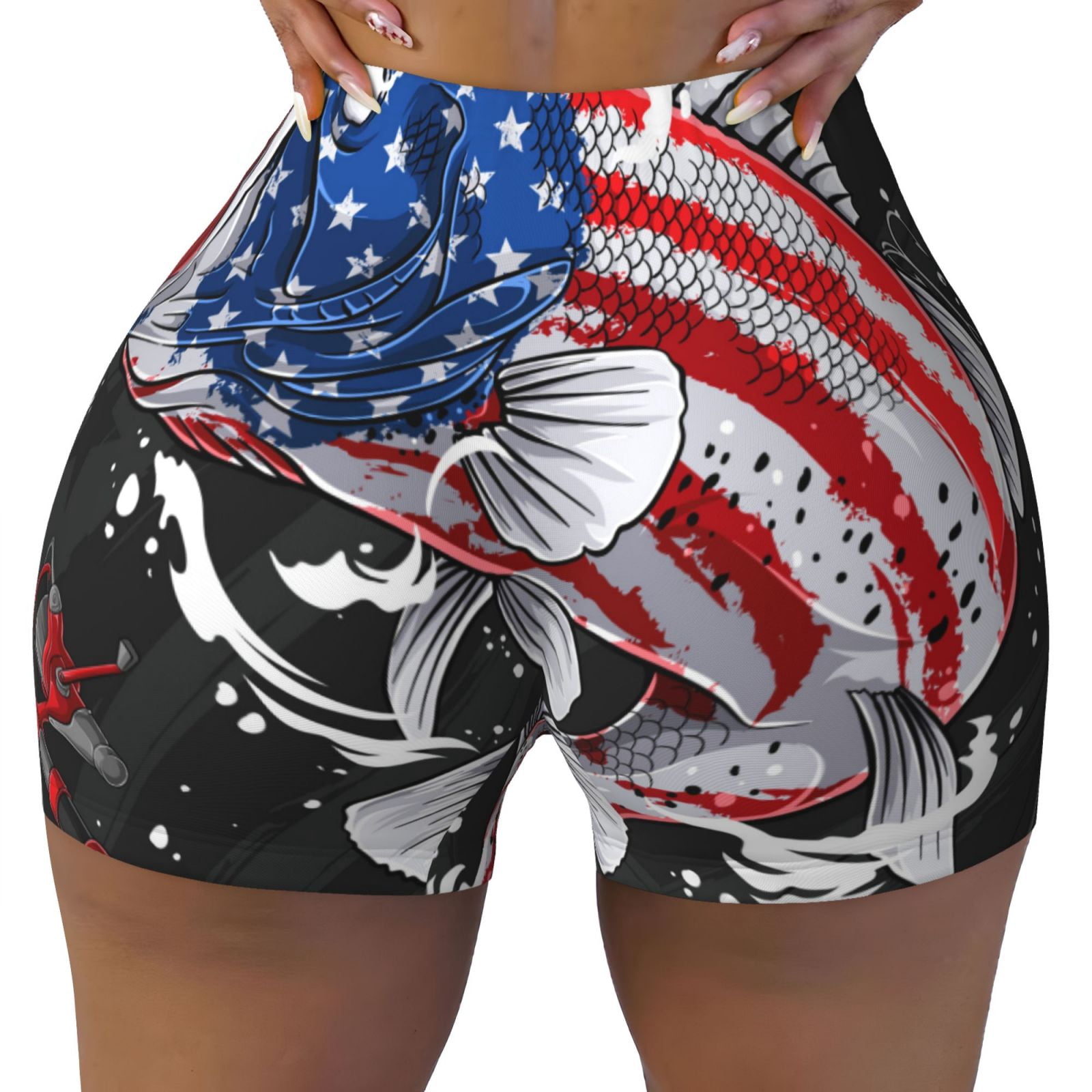 Sigee Largemouth Bass Fish in USA Print Women's High Waist Workout ...