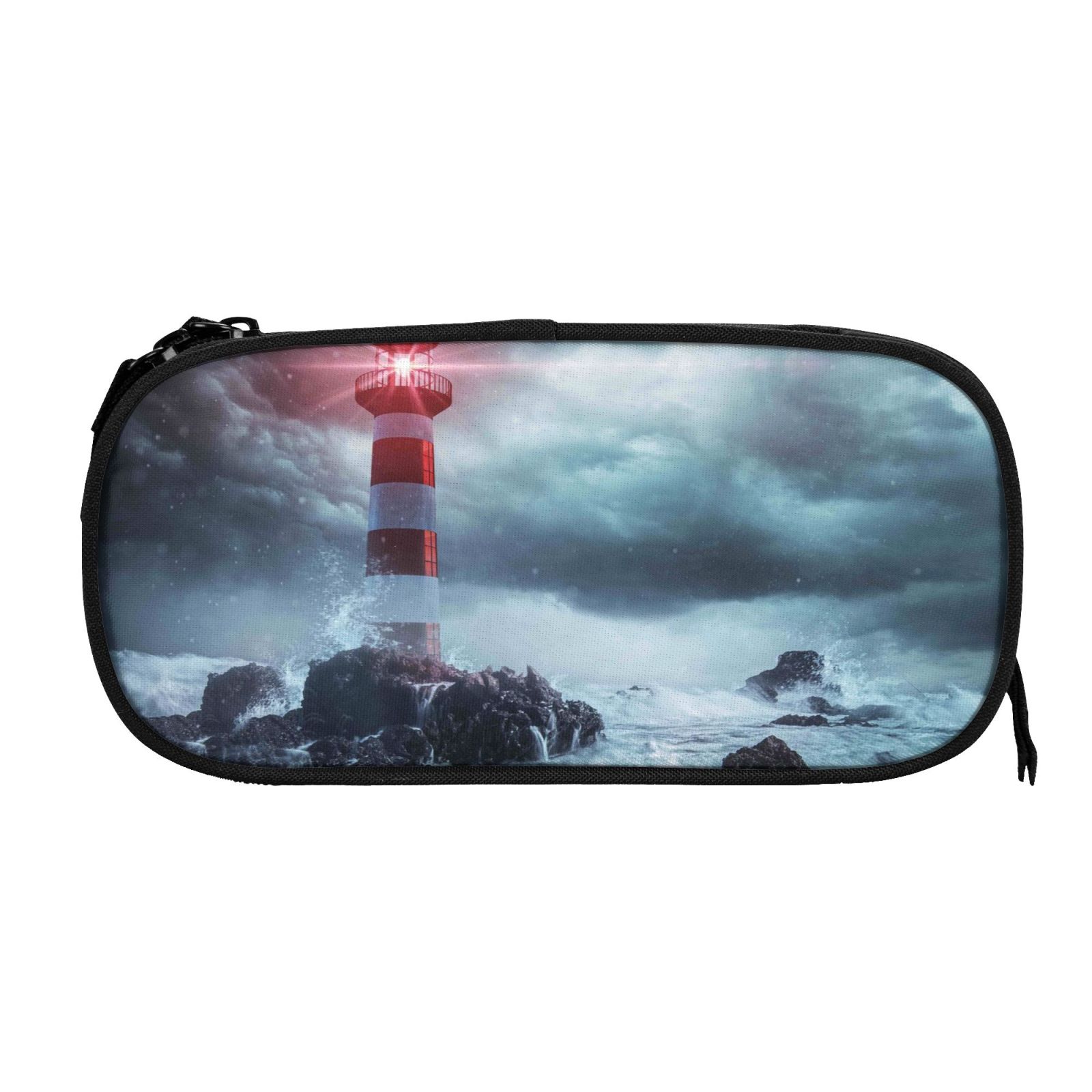 Sigee Lighthouse in a Stormy Sea for Portable Pencil Pouch with Zipper ...