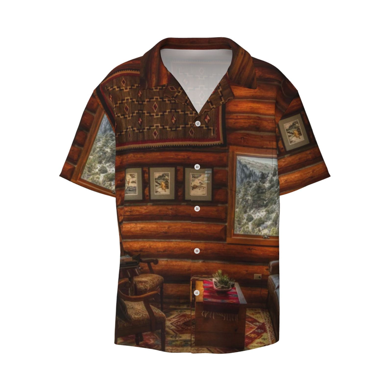 Sigee Log Cabin Inside Print Men's Shirts Casual Button Down Short ...