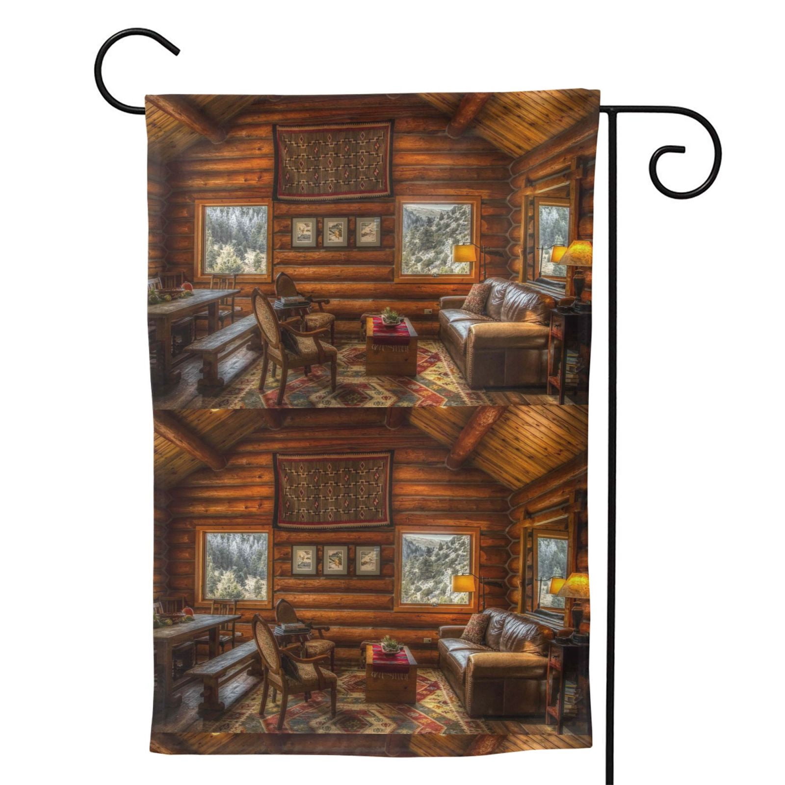 Sigee Log Cabin Inside for Live Happy Decorative Small Garden Flag ...