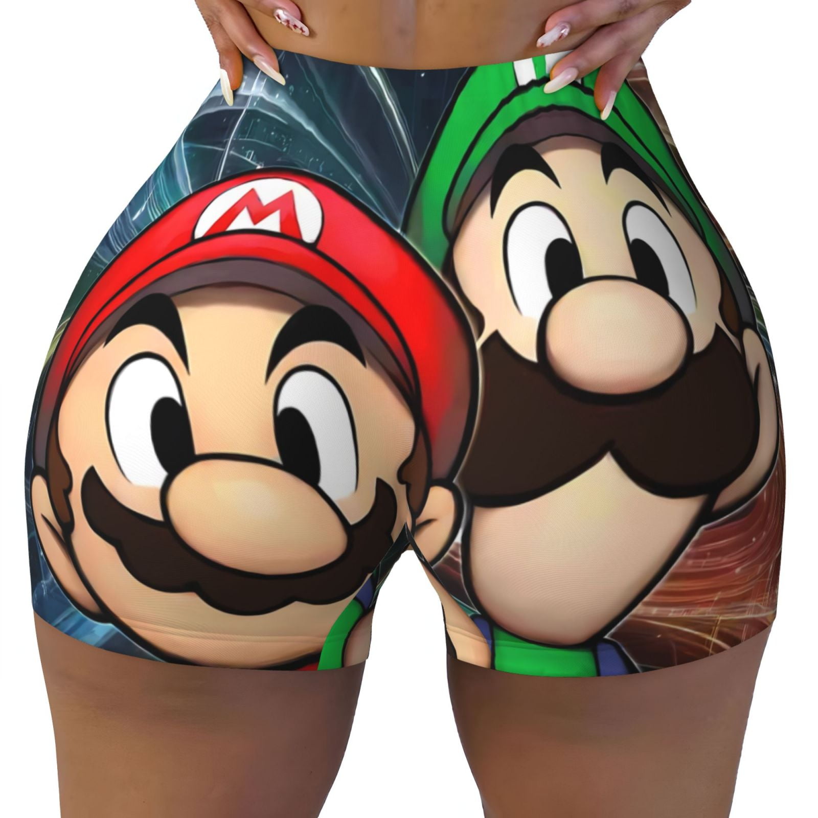 Sigee Mario Cj Print Women's High Waist Workout Shorts - Squat Proof, Tummy Control, Yoga and ...