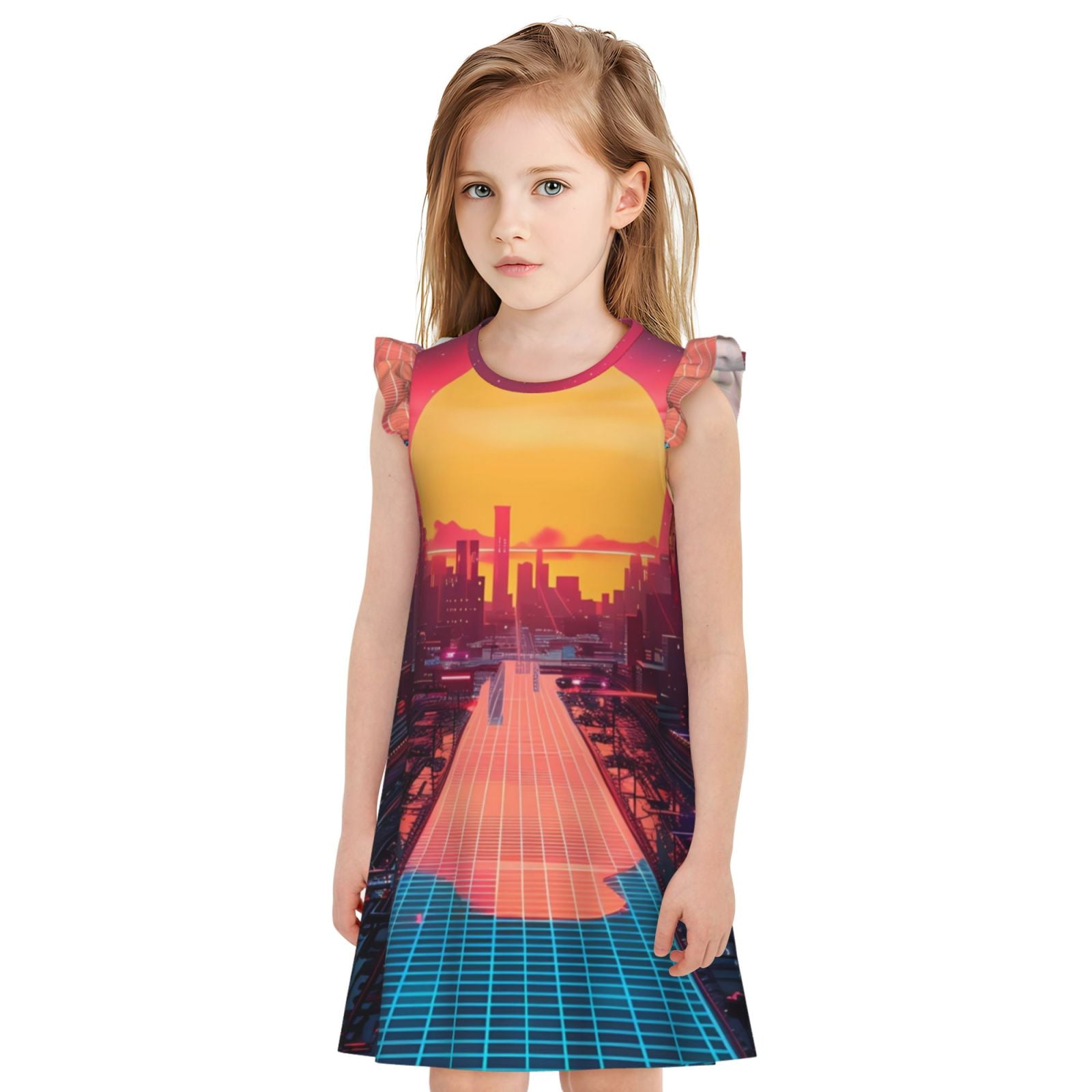 Sigee Neon Sunset Cyberpunk Cityscape for Girls Sleepwear, Night Sleep ...