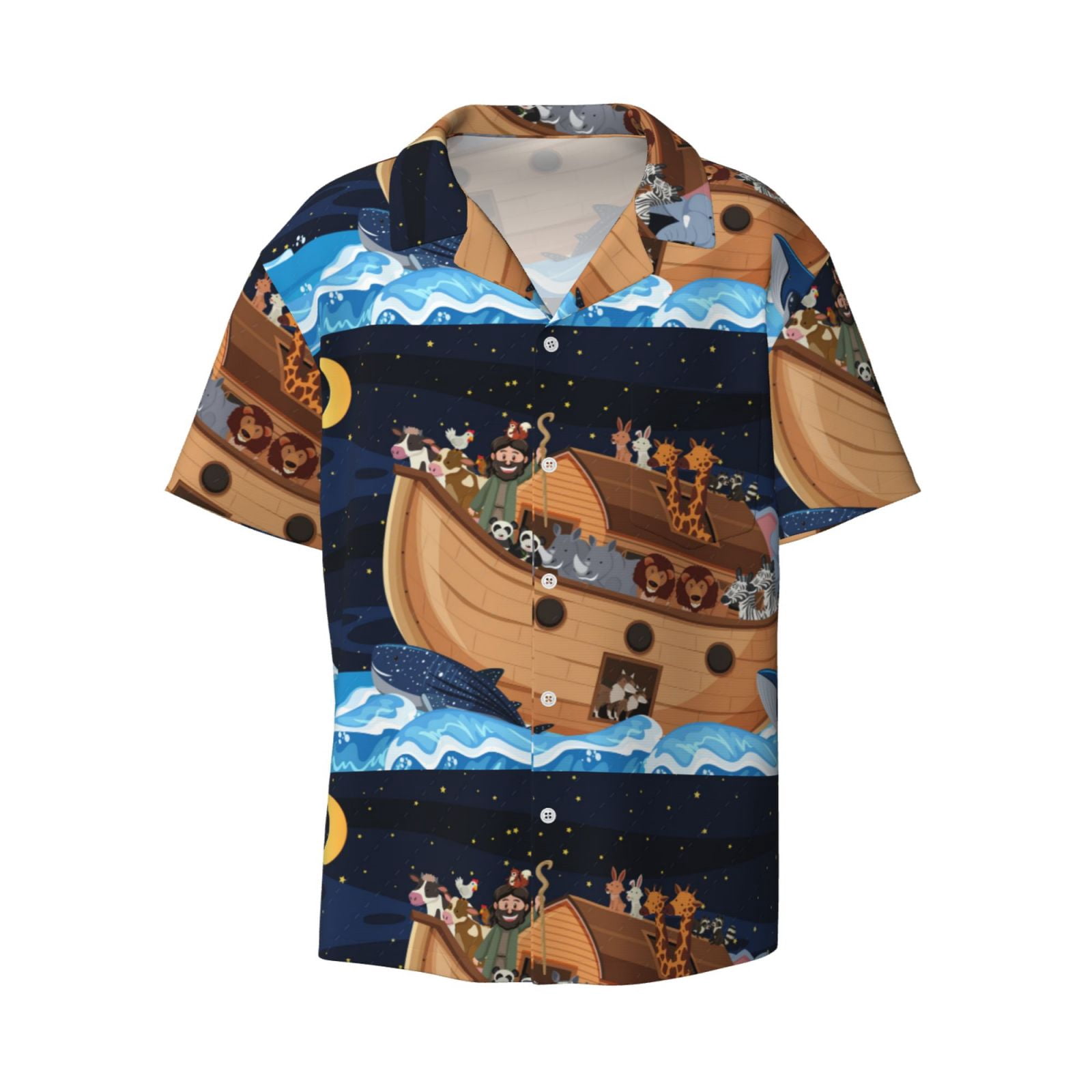 Sigee Ocean Scene with Noah's Ark Print Men's Shirts Casual Button Down ...