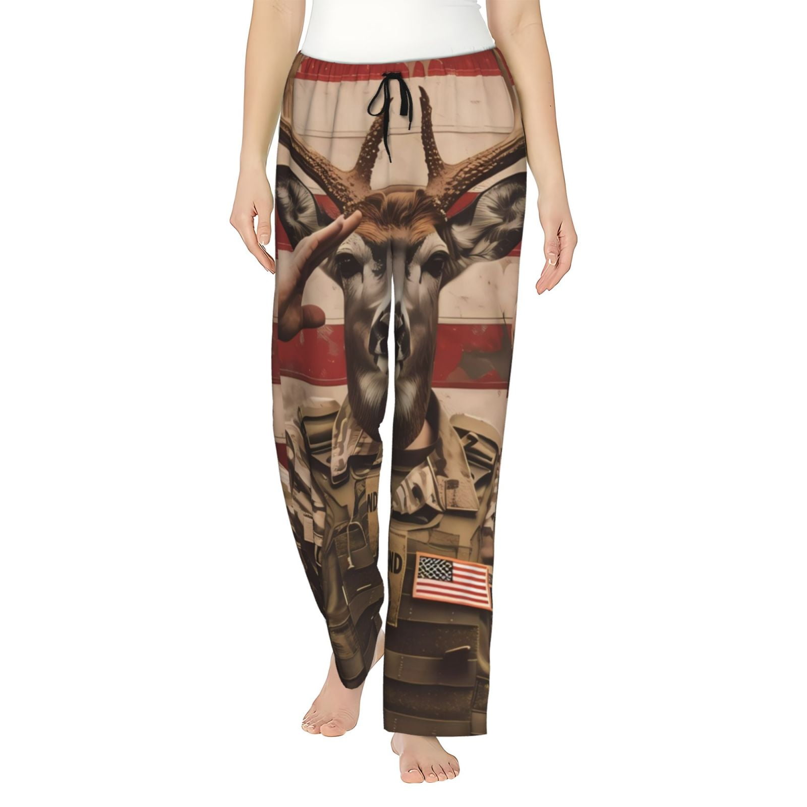 Sigee Patriotic Deer Soldier Salute print Women's Soft Pajama Pants ...