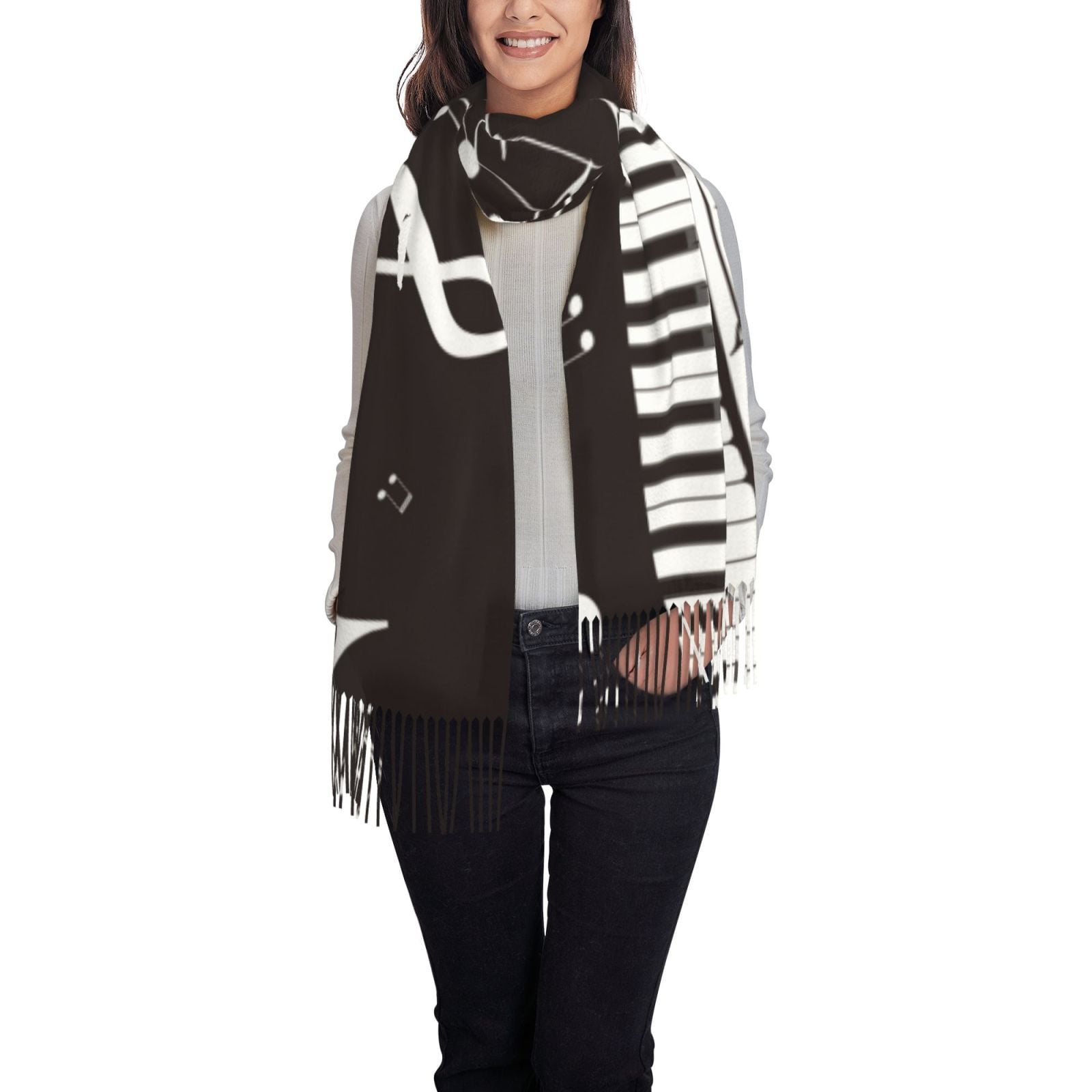 Sigee Piano Keys With Musical Notes for Scarf for Women Winter Warm ...