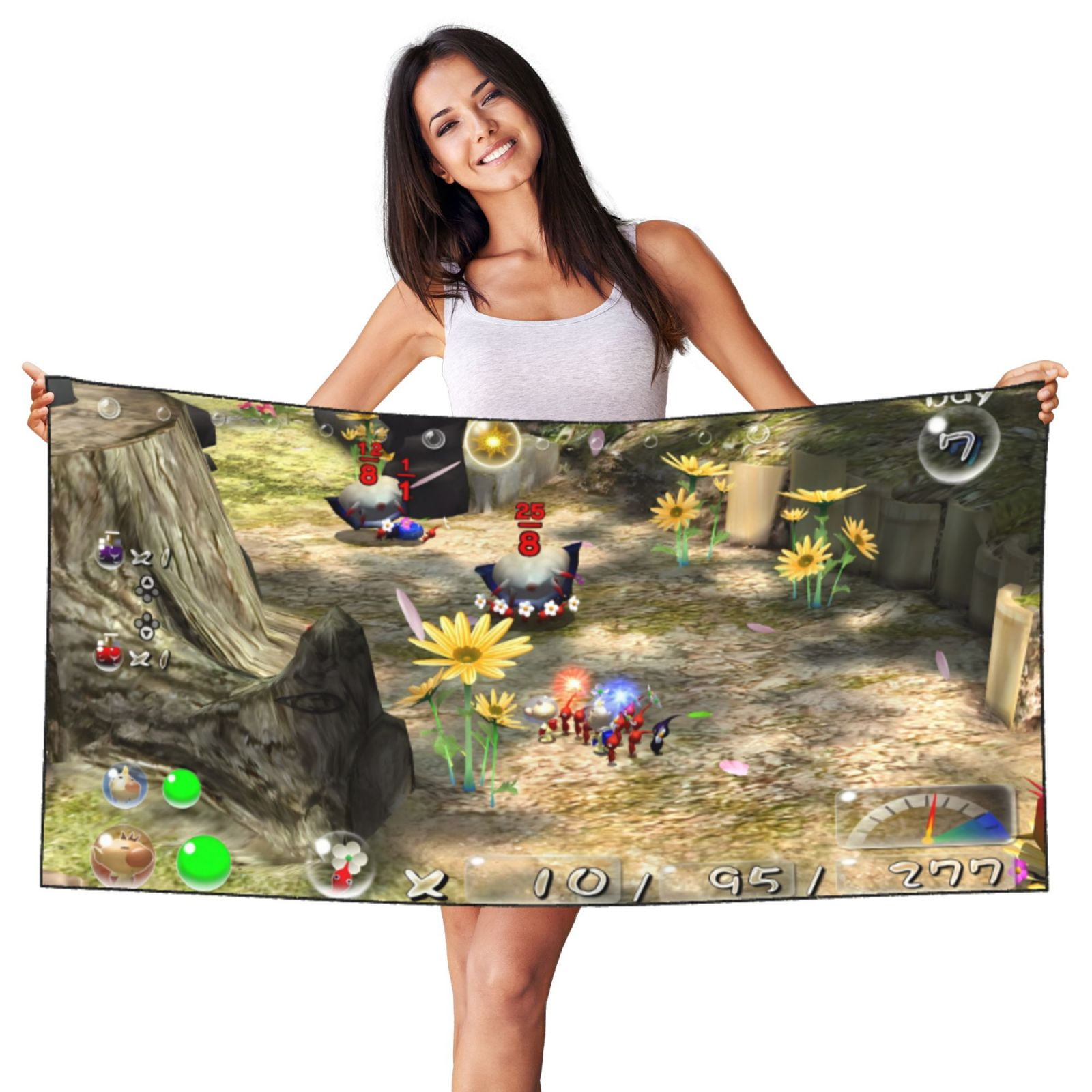 Sigee Pikmin (21) Pattern Silver Fox Plush Beach Towel 27.5x55in ...