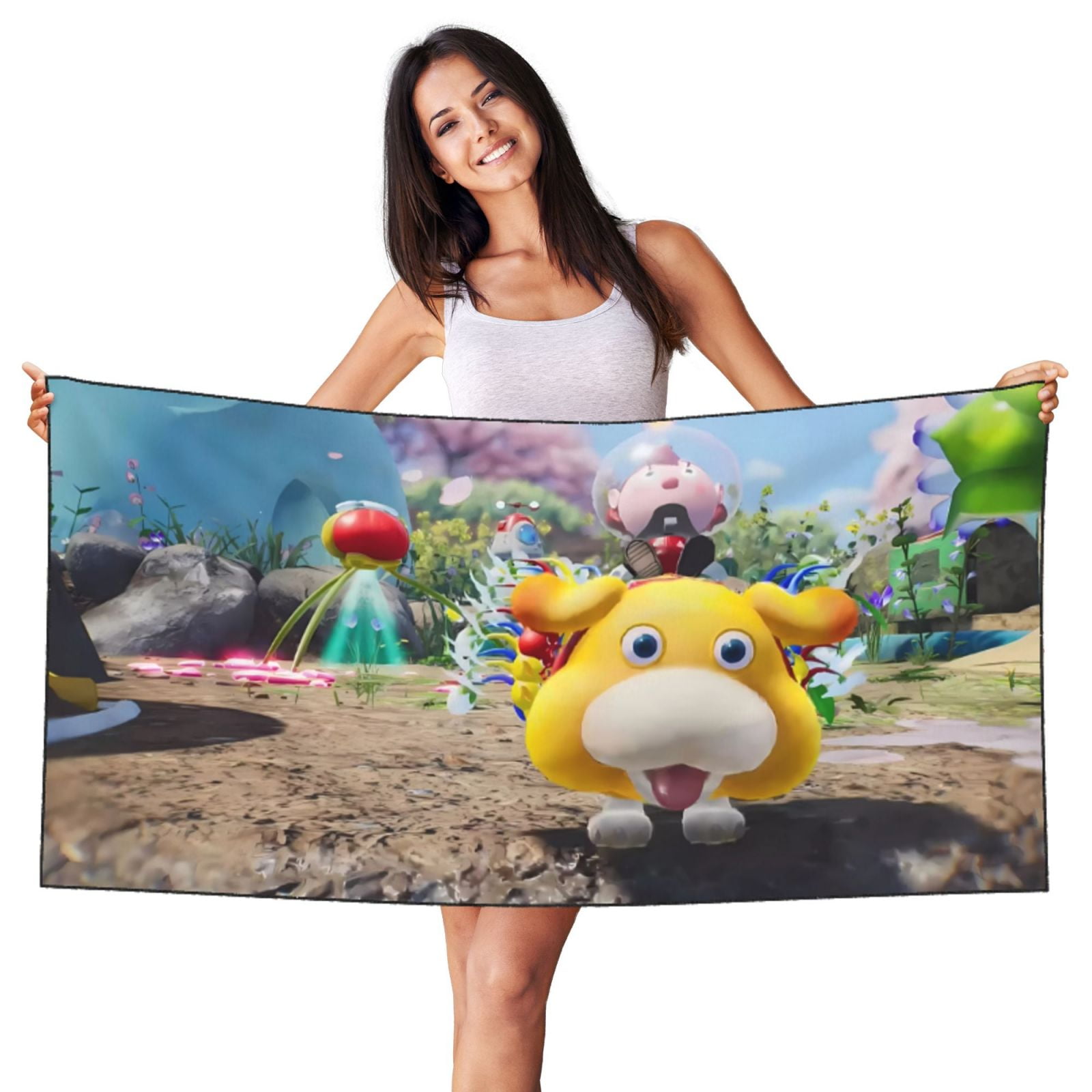 Sigee Pikmin (33) Pattern Silver Fox Plush Beach Towel 27.5x55in Oversized Quick Dry Absorbent ...