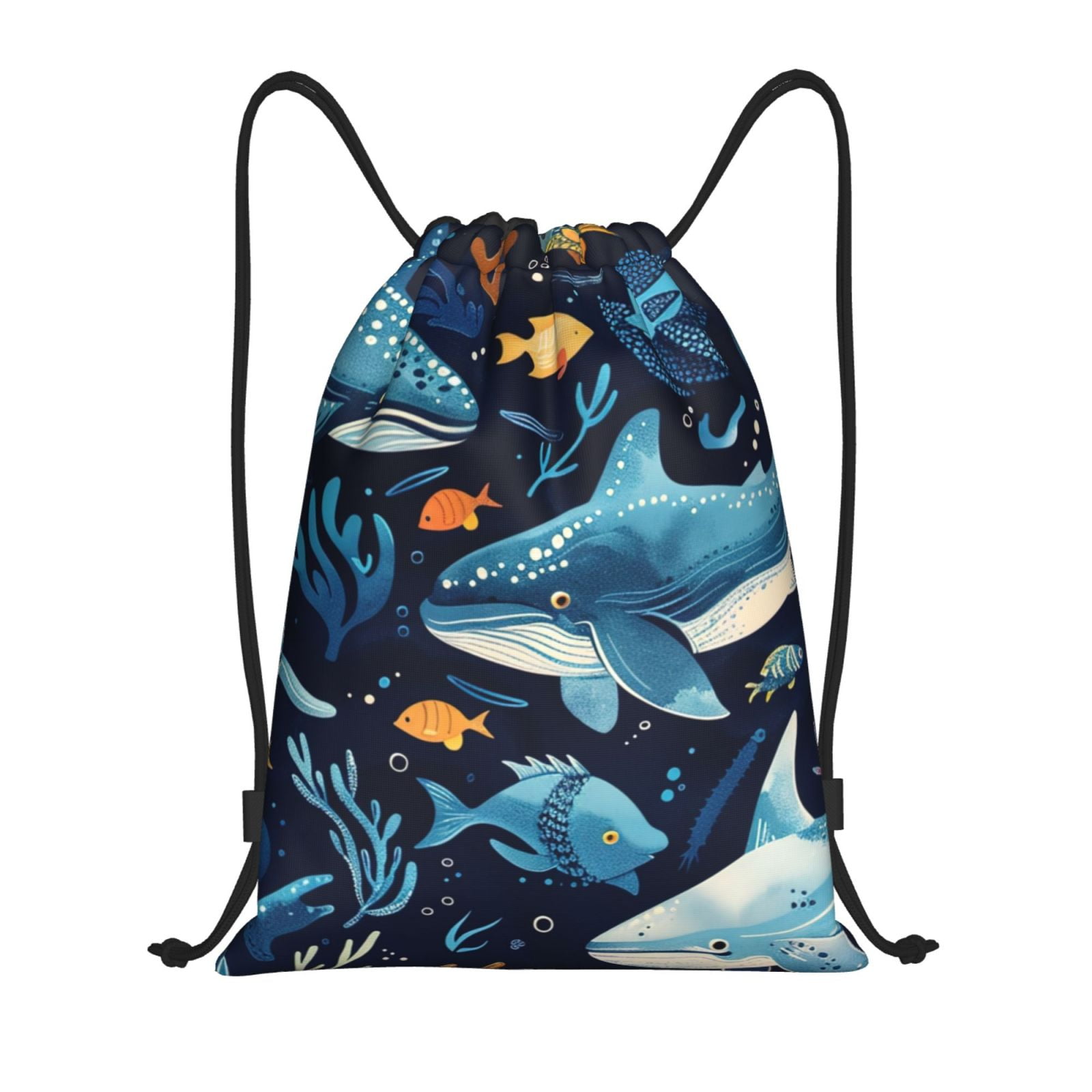 Sigee Playful Whales Underwater Scene for Drawstring Bag String ...