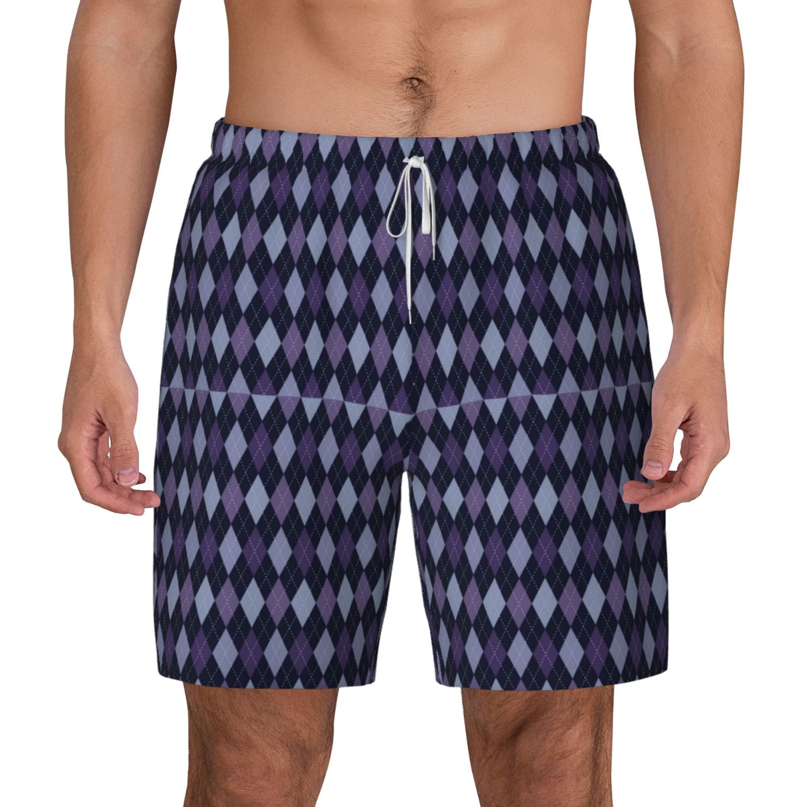 Sigee Purple and Blue Squares Print Mens Swim Trunks with Compression ...