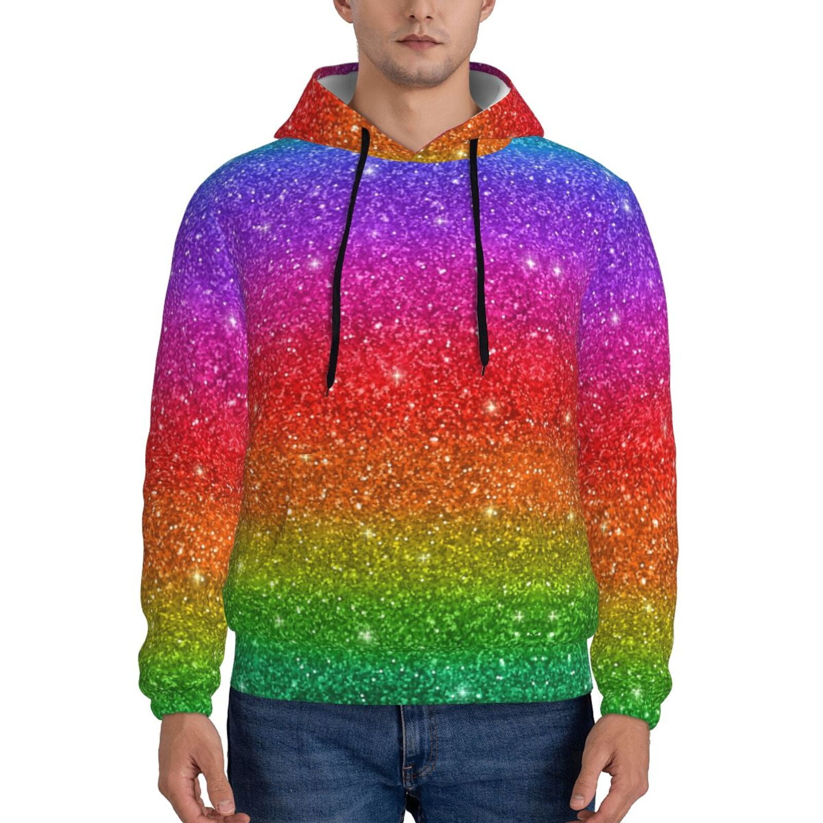 Sigee Rainbow Glitter for Men's Pullover Hoodie Sweatshirts Adult ...