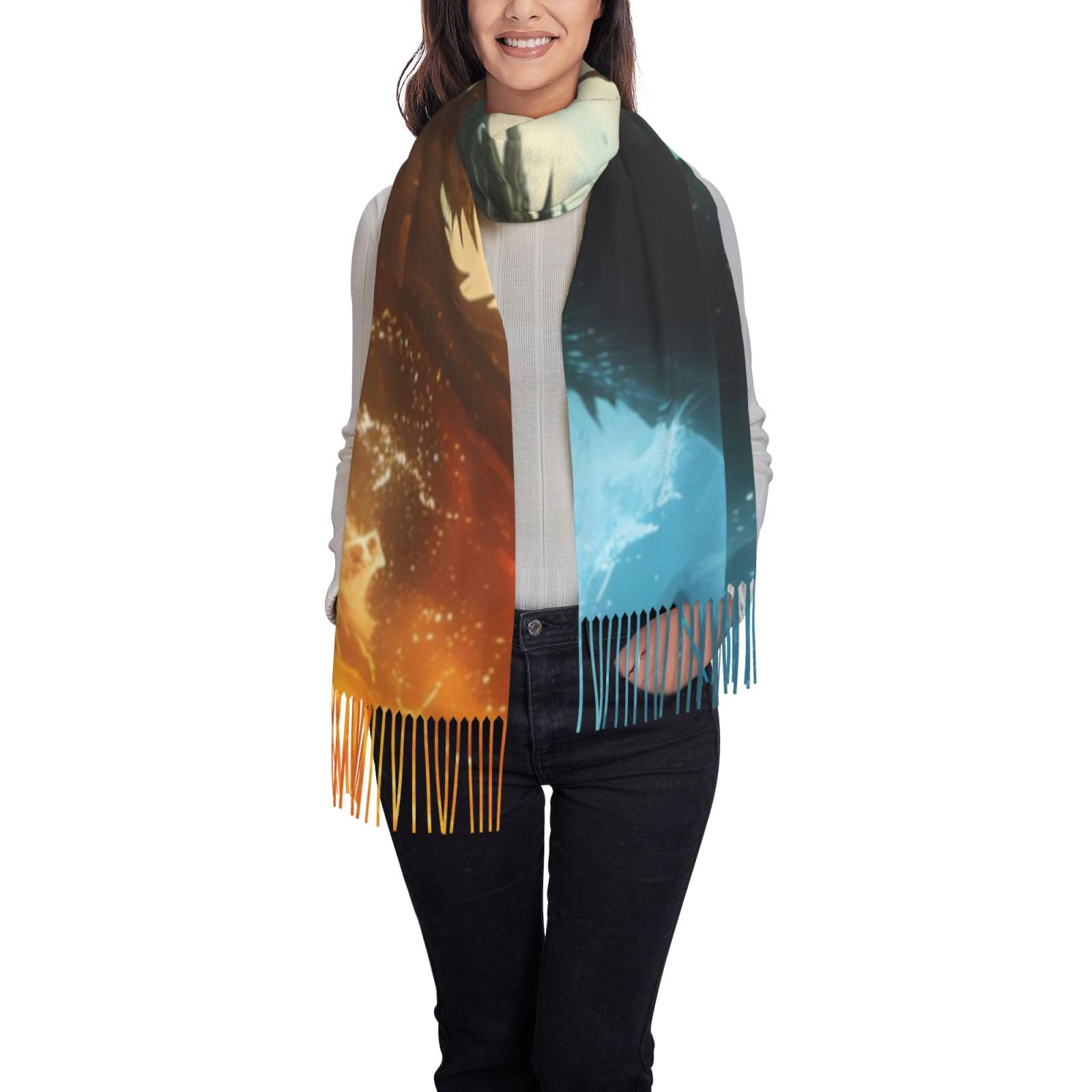 Sigee Red And Blue Flame Wave Dragon for Scarf for Women Winter Warm ...