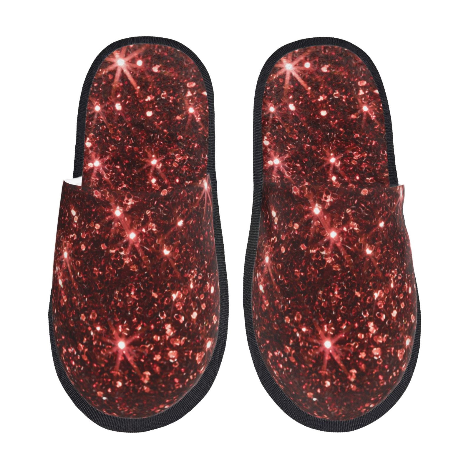 Sigee Red Glitter Texture for Cozy Furry Slippers Super Soft Indoor and ...