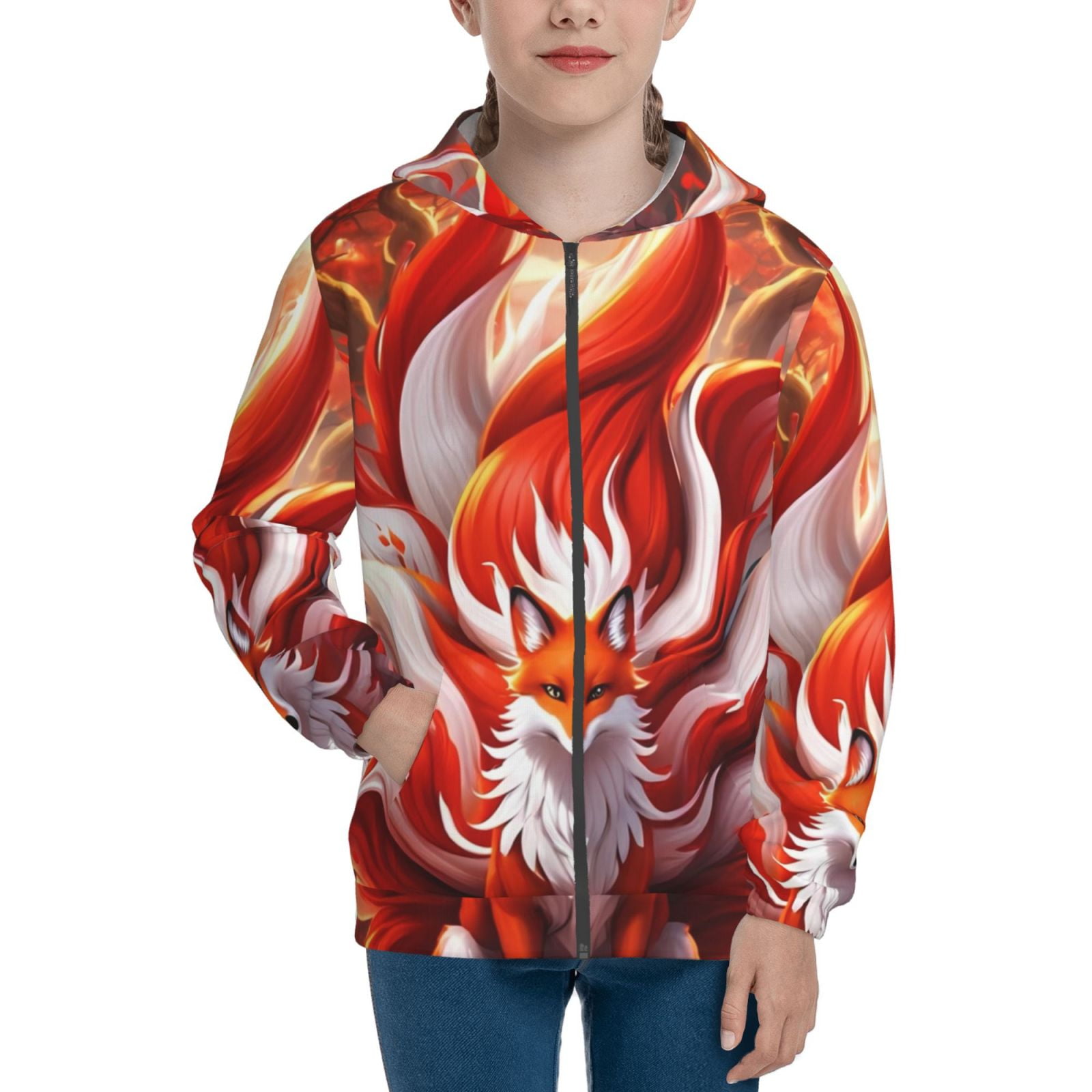 Sigee Red Sun Flame Fox for Teenage Zip Up Hoodies Long Sleeve ...