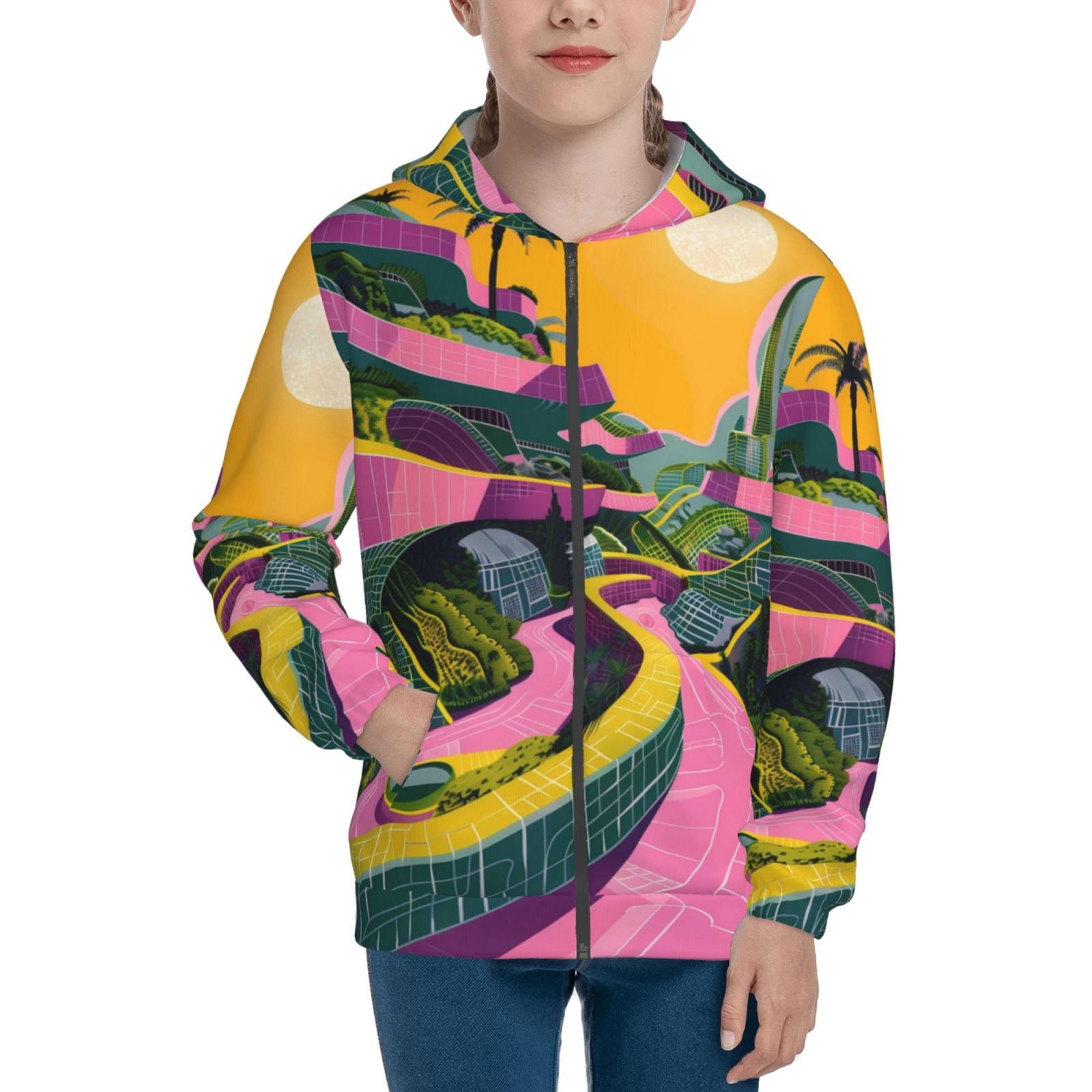 Sigee Retro Futuristic Landscape for Teenage Zip Up Hoodies Long Sleeve ...