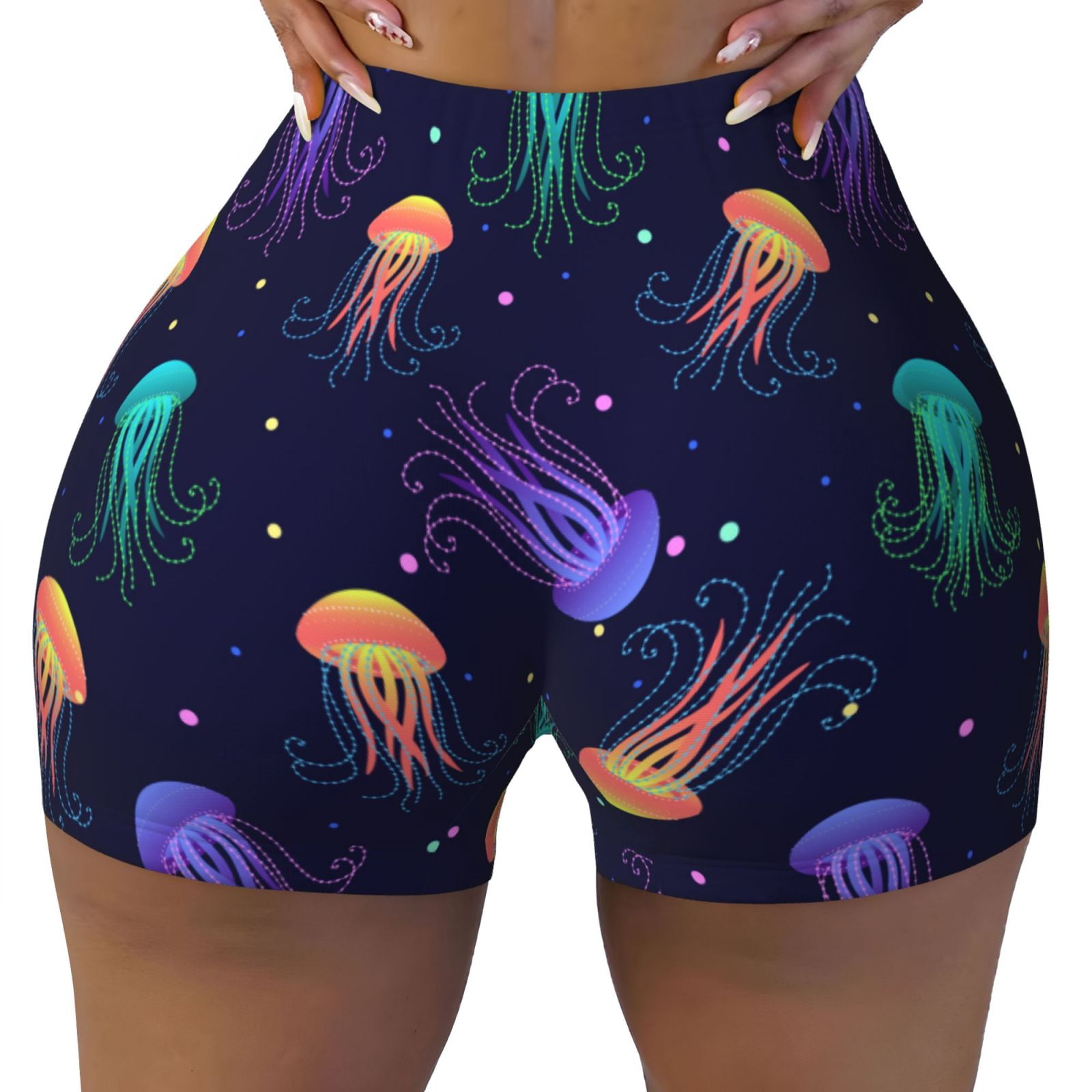 Sigee Sea Jellyfish Print Women's High Waist Workout Shorts - Squat ...