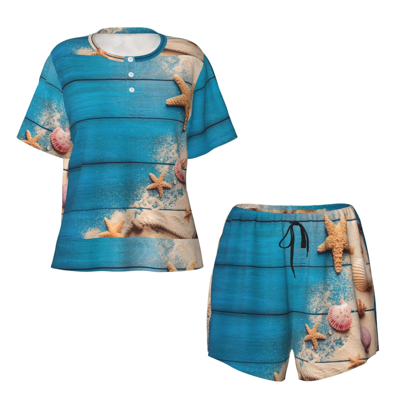 Sigee Shells and Starfish for Sleepwear Casual Pjs with Pockets Women's ...