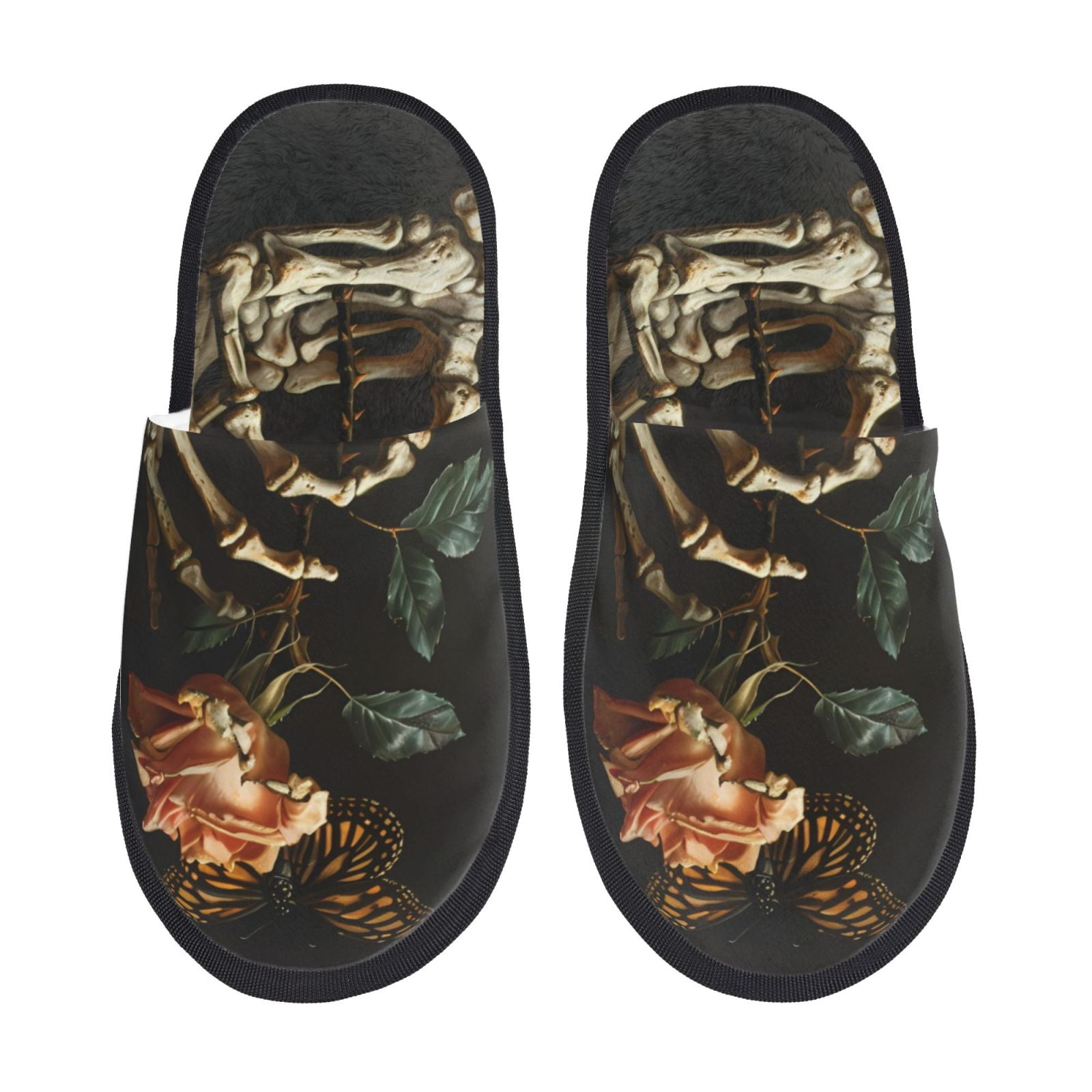 Sigee Skeleton Hand Rose Butterfly for Cozy Furry Slippers Super Soft ...
