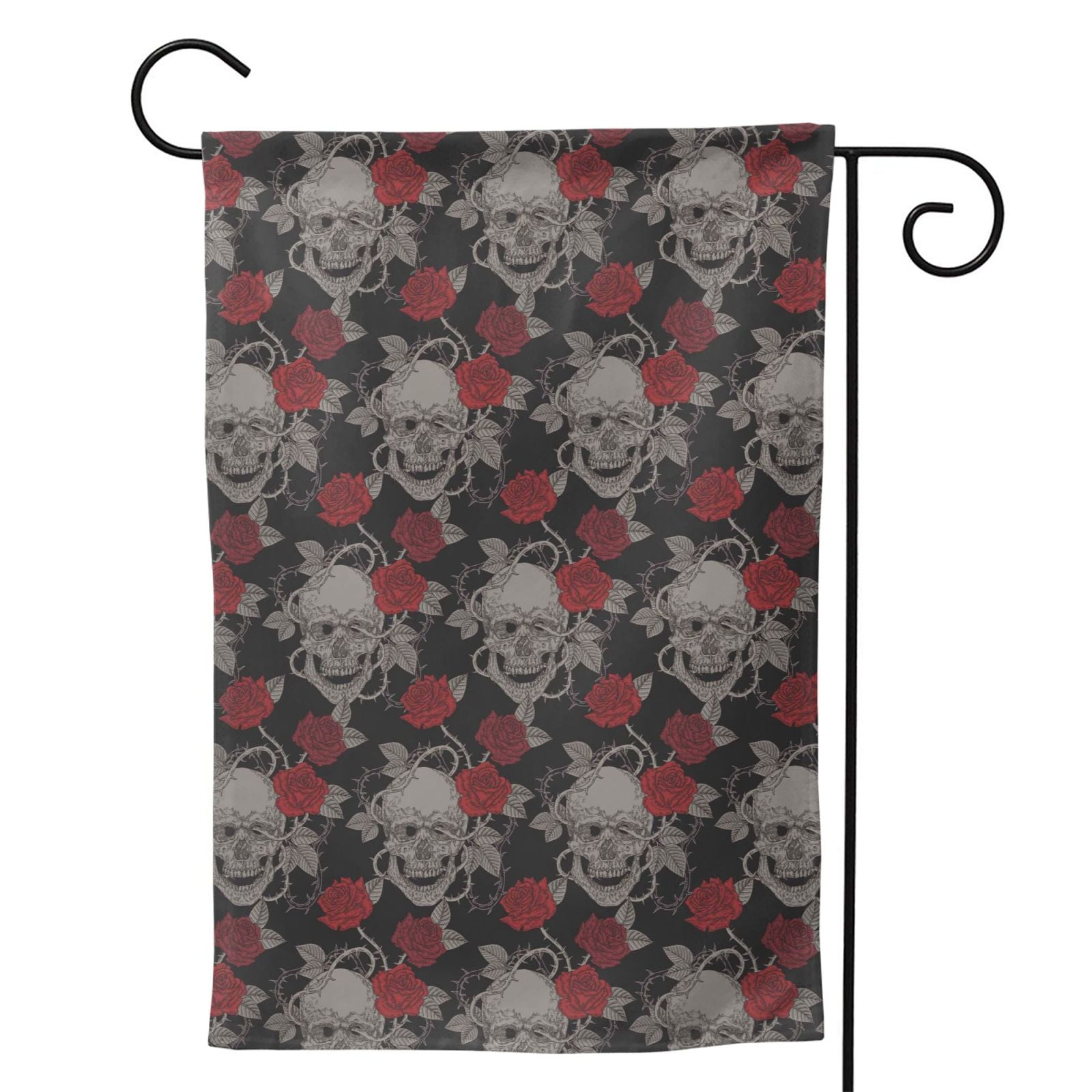Sigee Skull and Red Roses for Live Happy Decorative Small Garden Flag ...