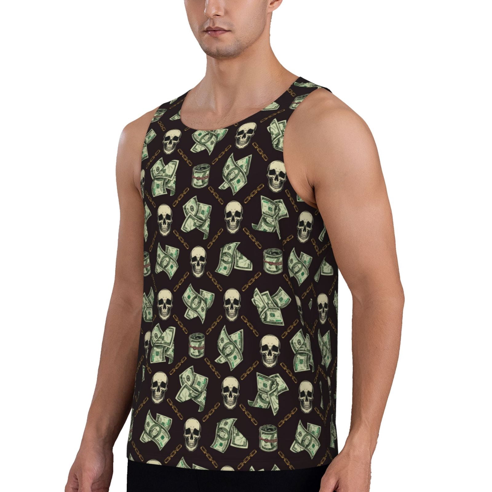 Sigee Skulls Gold Chains Dollar for Men's Workout Tank Top, Athletic ...