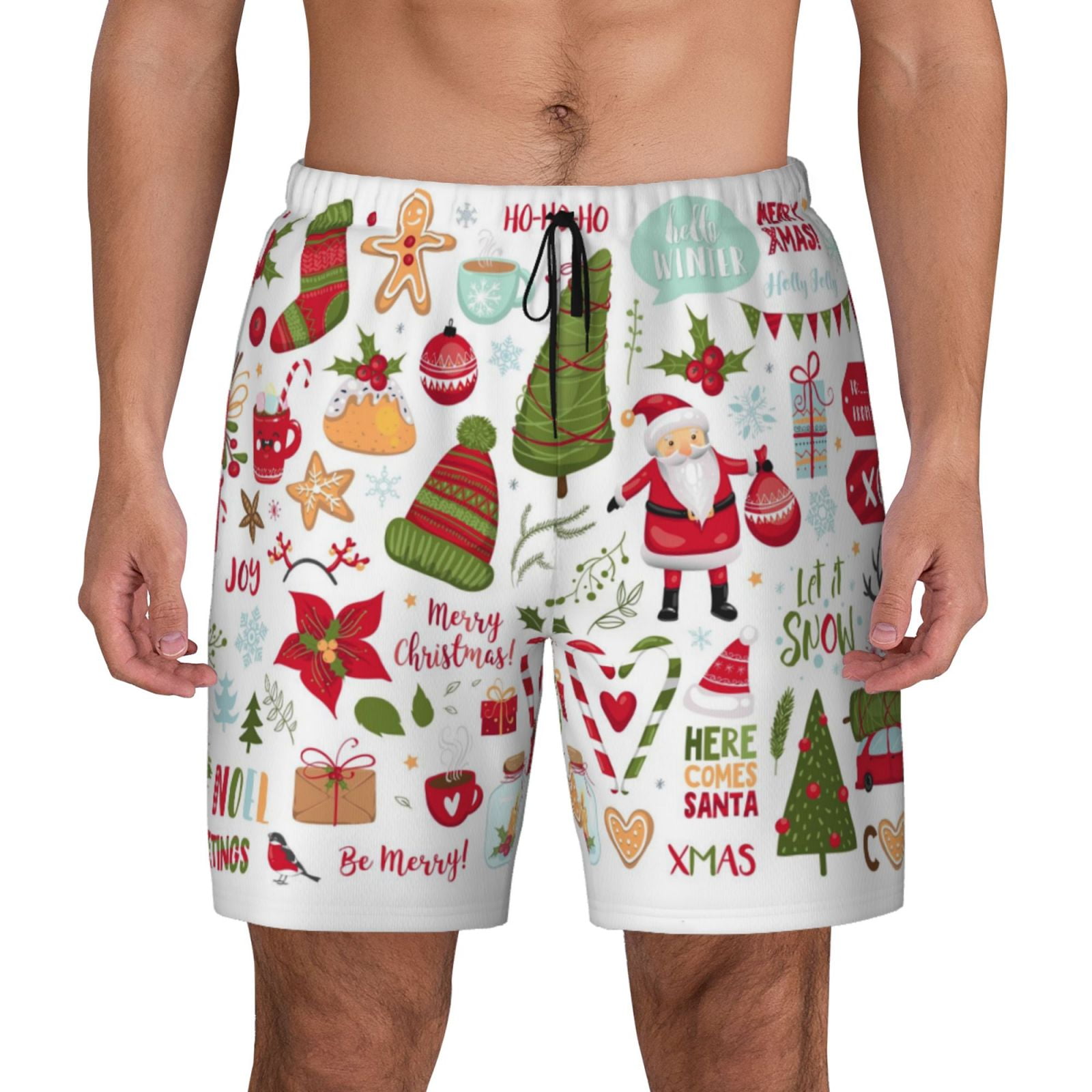 Sigee Snowflakes Santa Claus Print Mens Swim Trunks with Compression ...