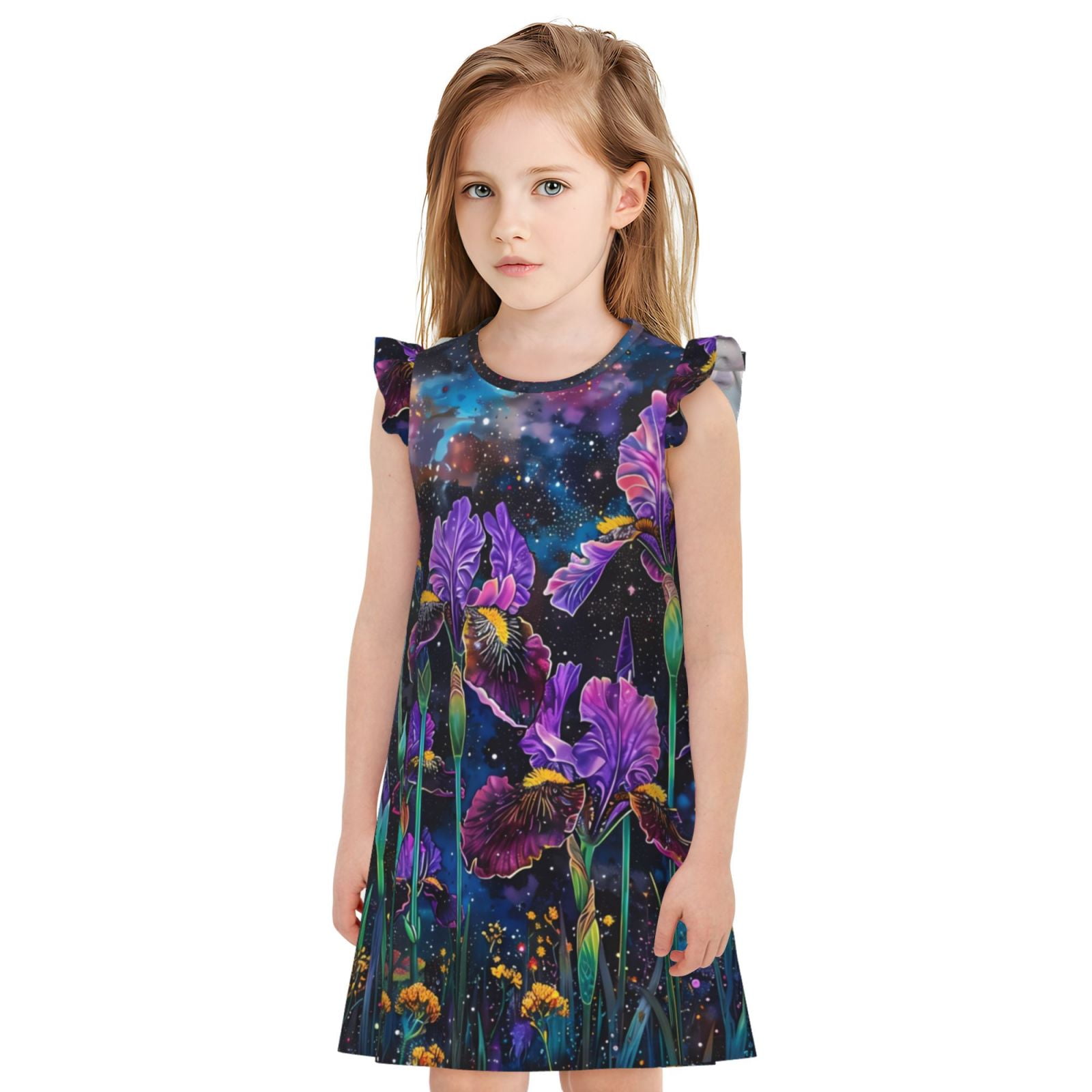 Sigee Starry Night Iris Field for Girls Sleepwear, Night Sleep Dress ...