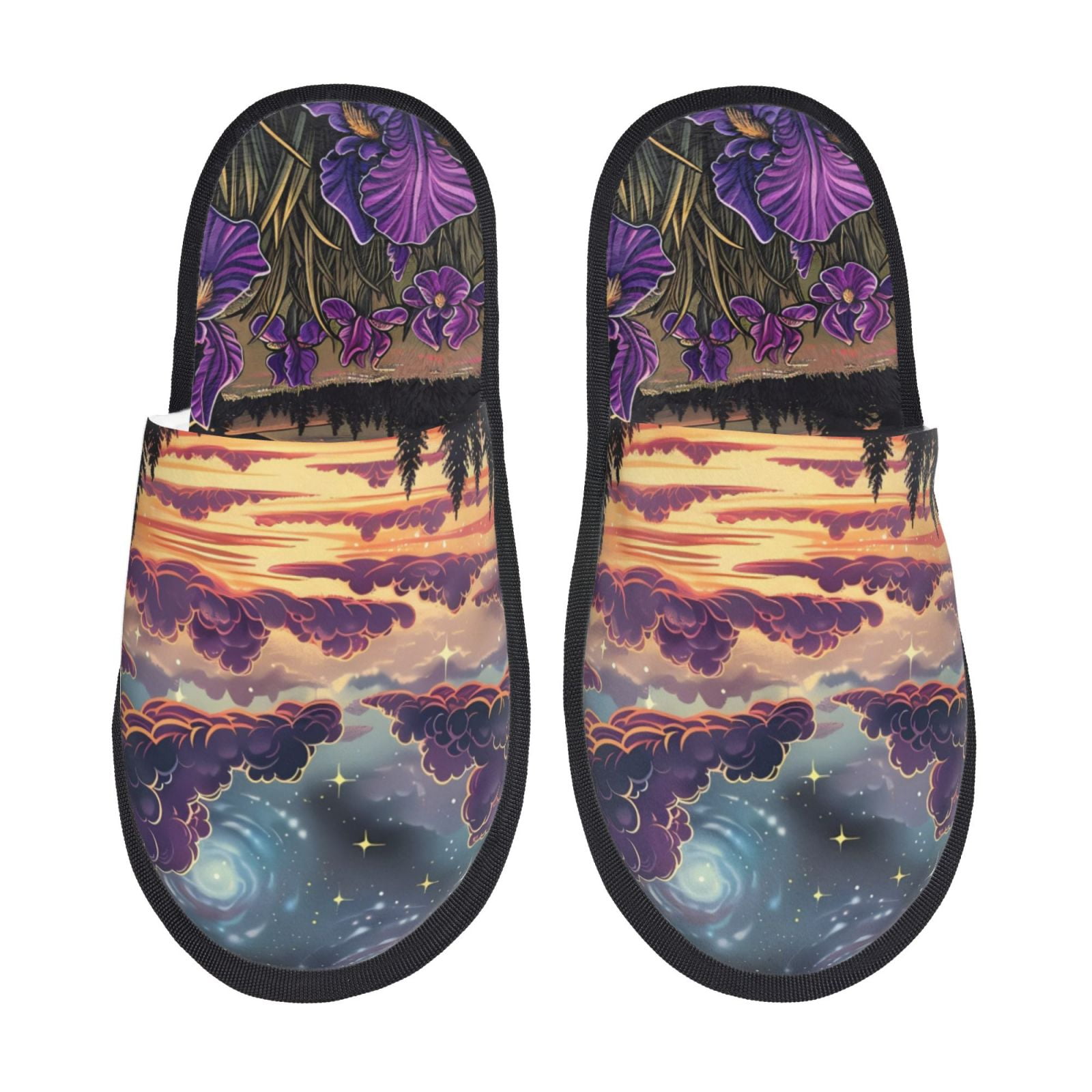 Sigee Starry Night Purple Irises for Cozy Furry Slippers Super Soft ...
